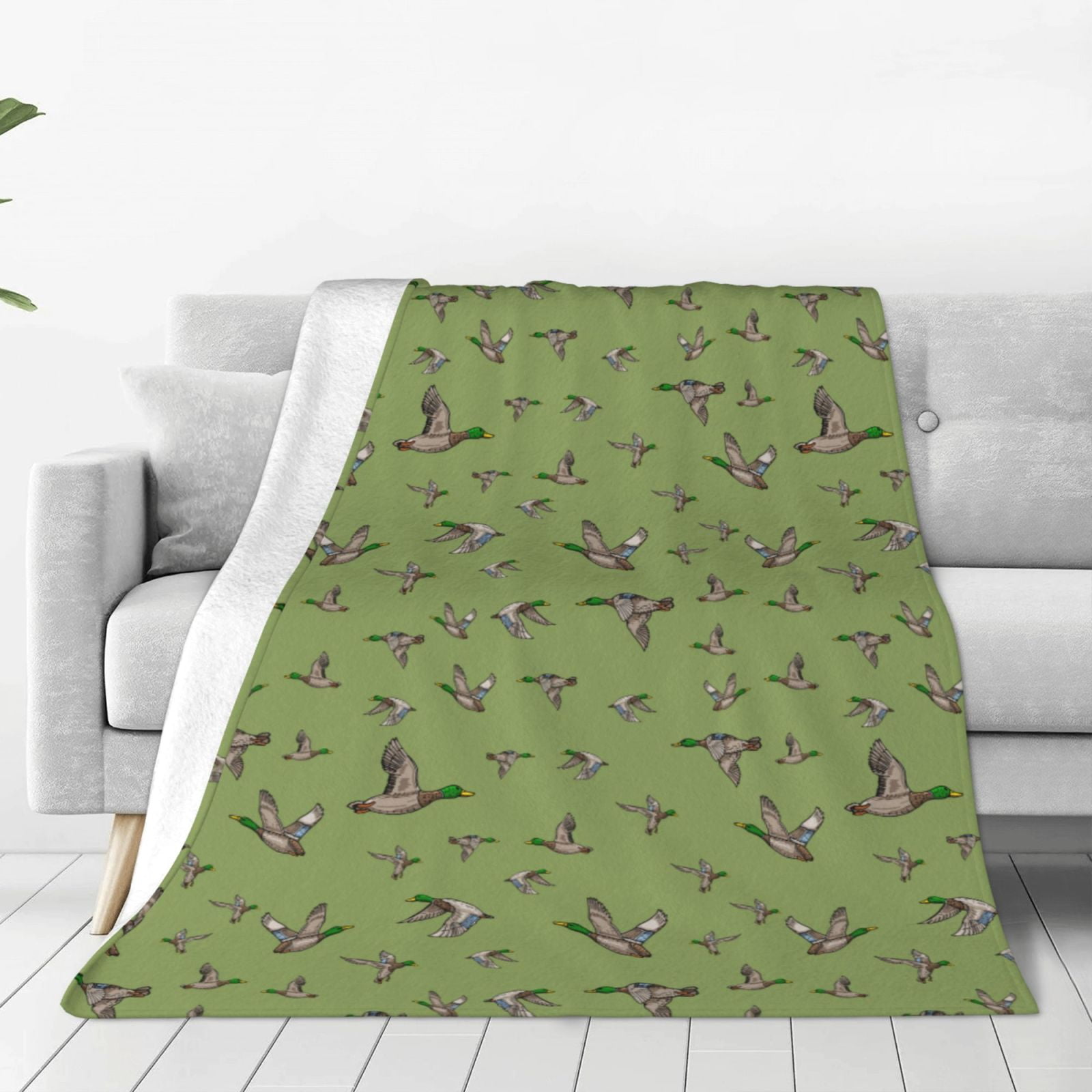 Fleece Throw Blanket Mallard Duck Print Reversible Plush Fluffy Large ...