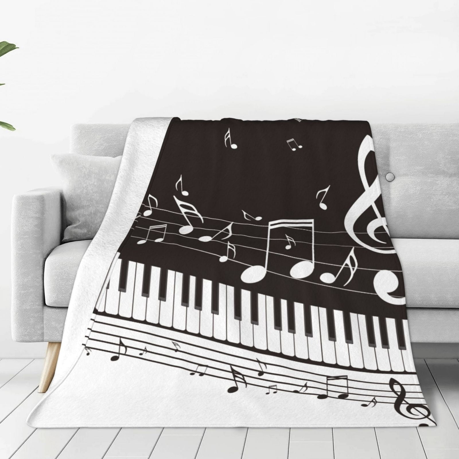 Fleece Throw Blanket Piano Keys With Musical Notes Print Reversible ...