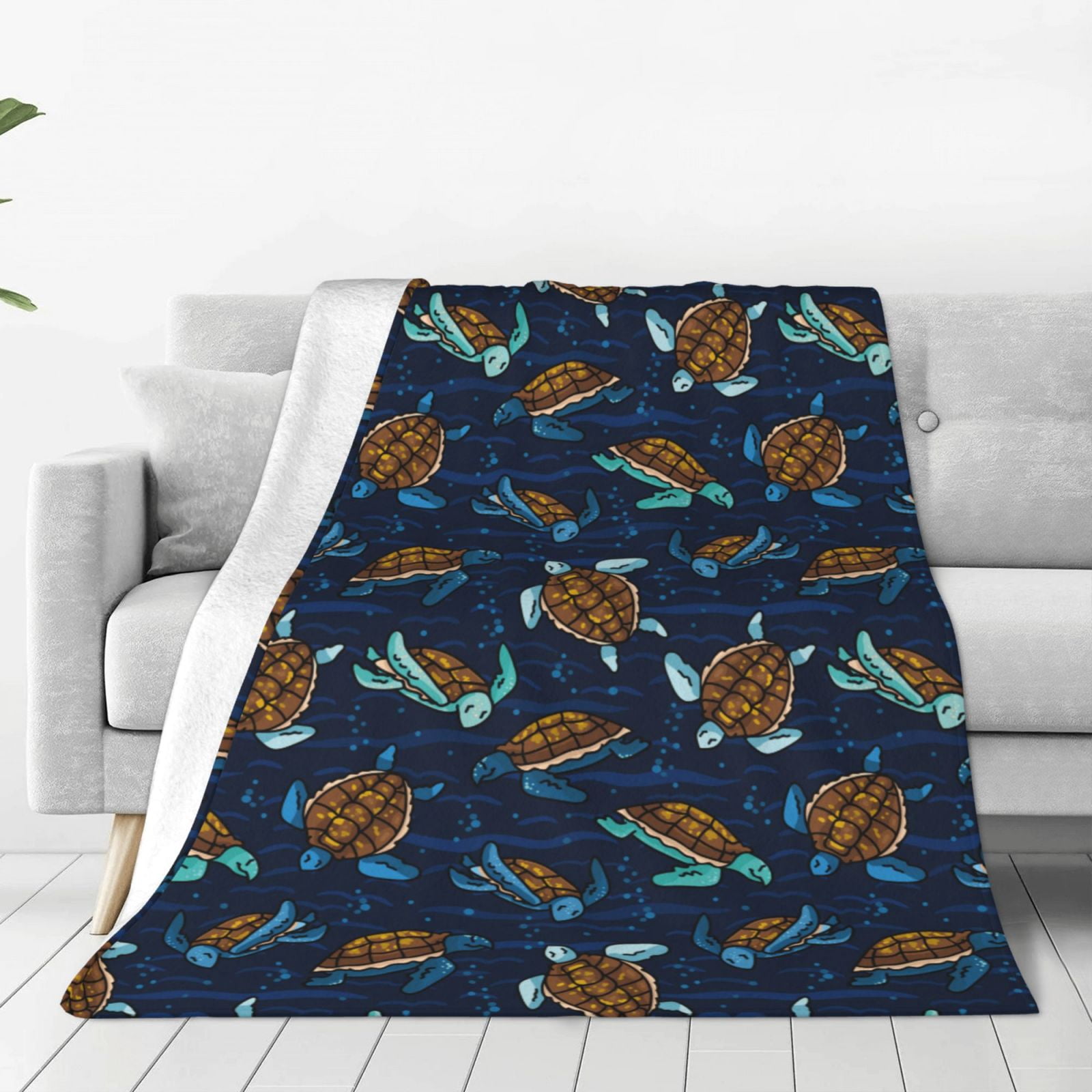 Fleece Throw Blanket Sea Turtles Swimming Print Reversible Plush Fluffy ...