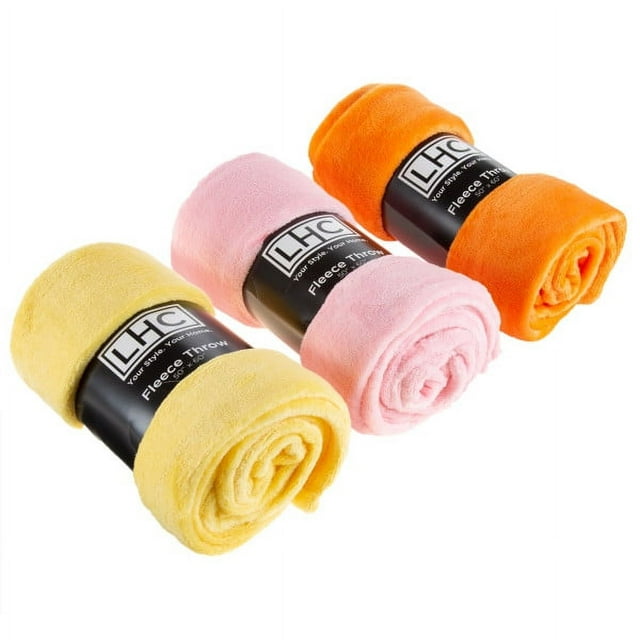 Fleece Throw Blanket- Set of 3- Yellow, Orange & Pink Plush 60x50 ...