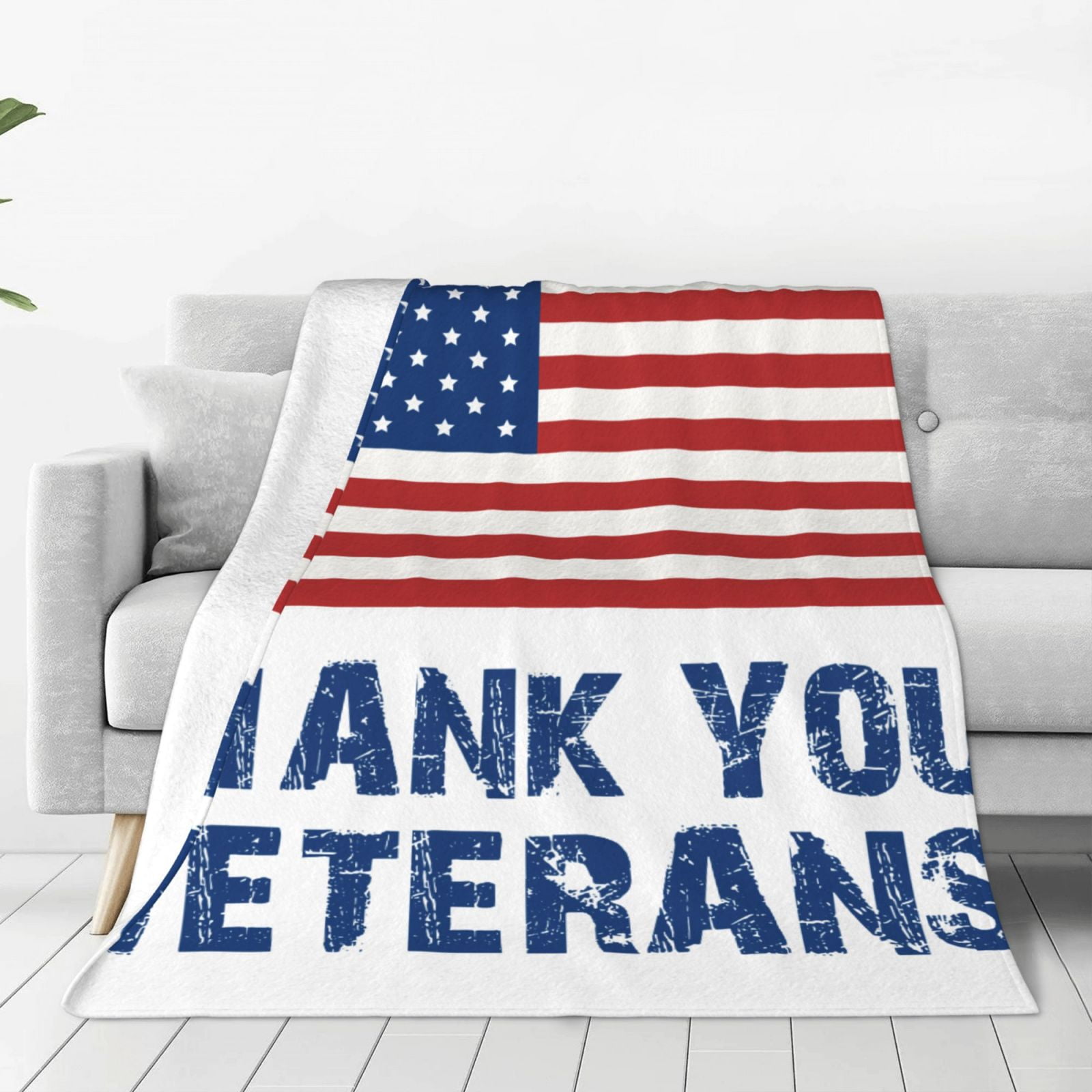 Fleece Throw Blanket Thank You Veterans Print Reversible Plush Fluffy ...