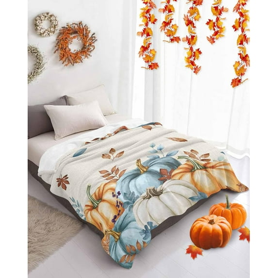 Fleece Throw Blanket,Thanksgiving Pumpkins Fall Leaves Burnt Orange ...