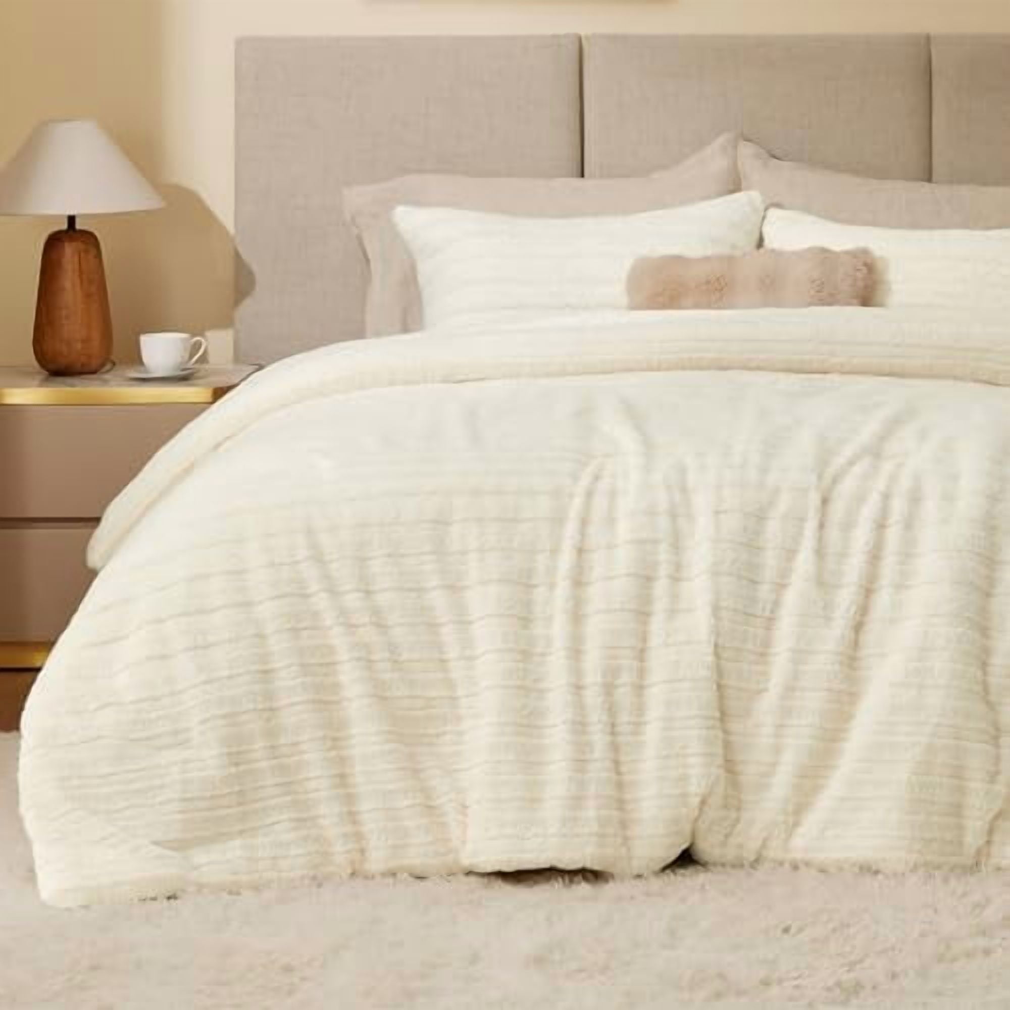 Fleece Twin Comforter Set -Super Soft & Warm Fluffy Cream White Faux ...