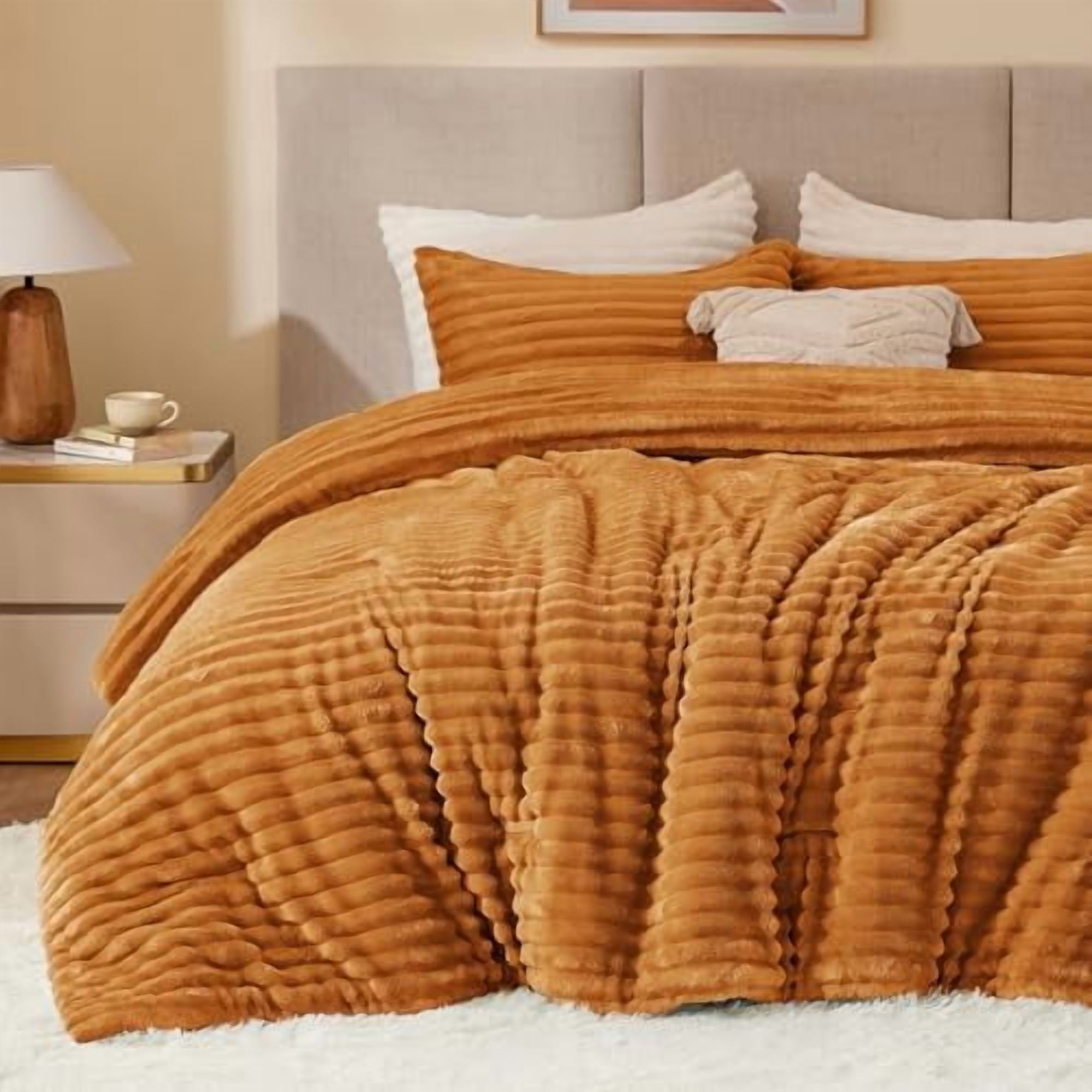 Fleece Twin Comforter Set -Super Soft & Warm Fluffy Rust Orange Bedding ...
