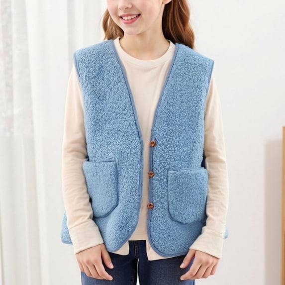 Vest Kids Sleeveless Full-Zip Girls Blue Vest Warm Lightweight Girls ...