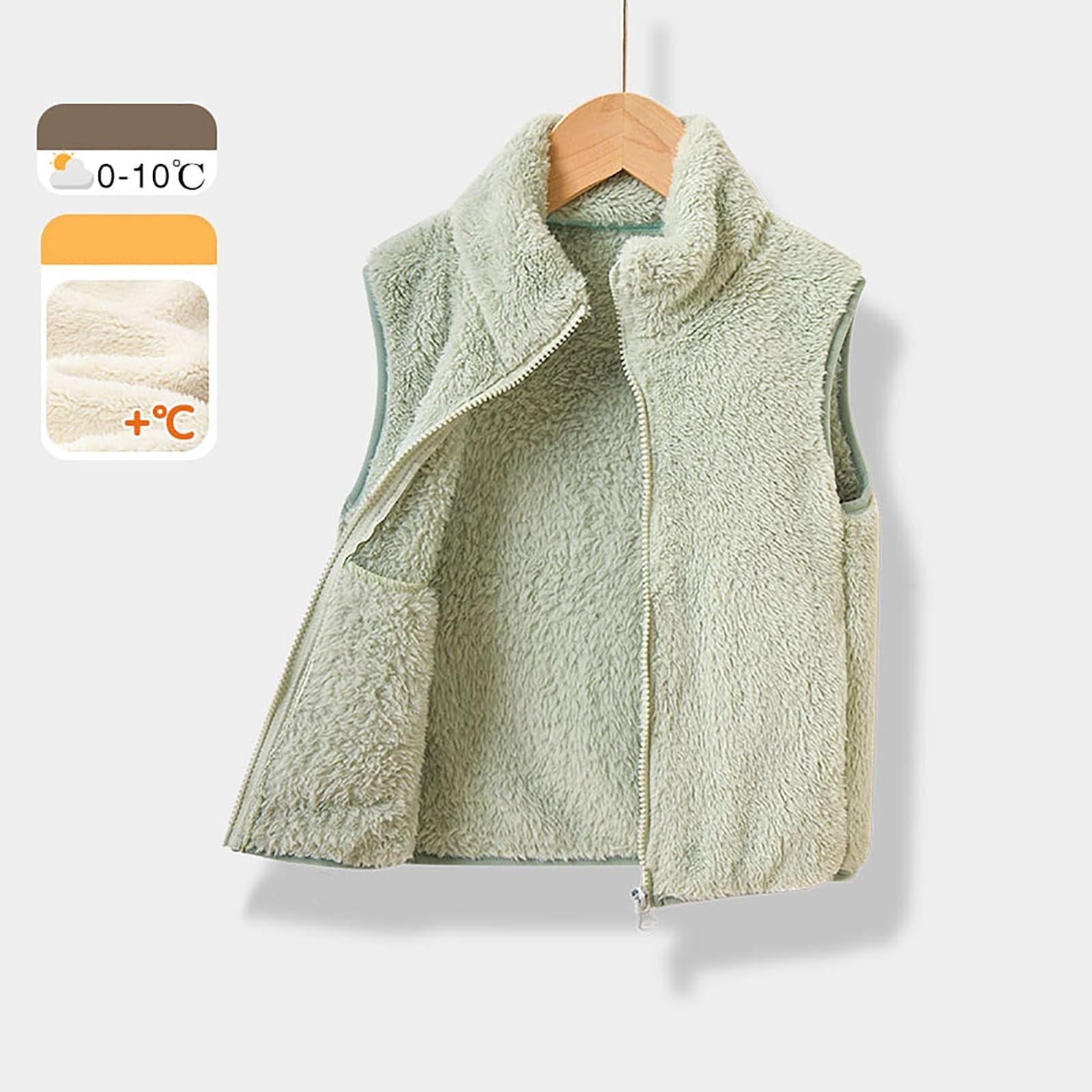 Vest Kids Sleeveless Full-Zip Green Vest Soft Cozy Girls Winter Vest ...