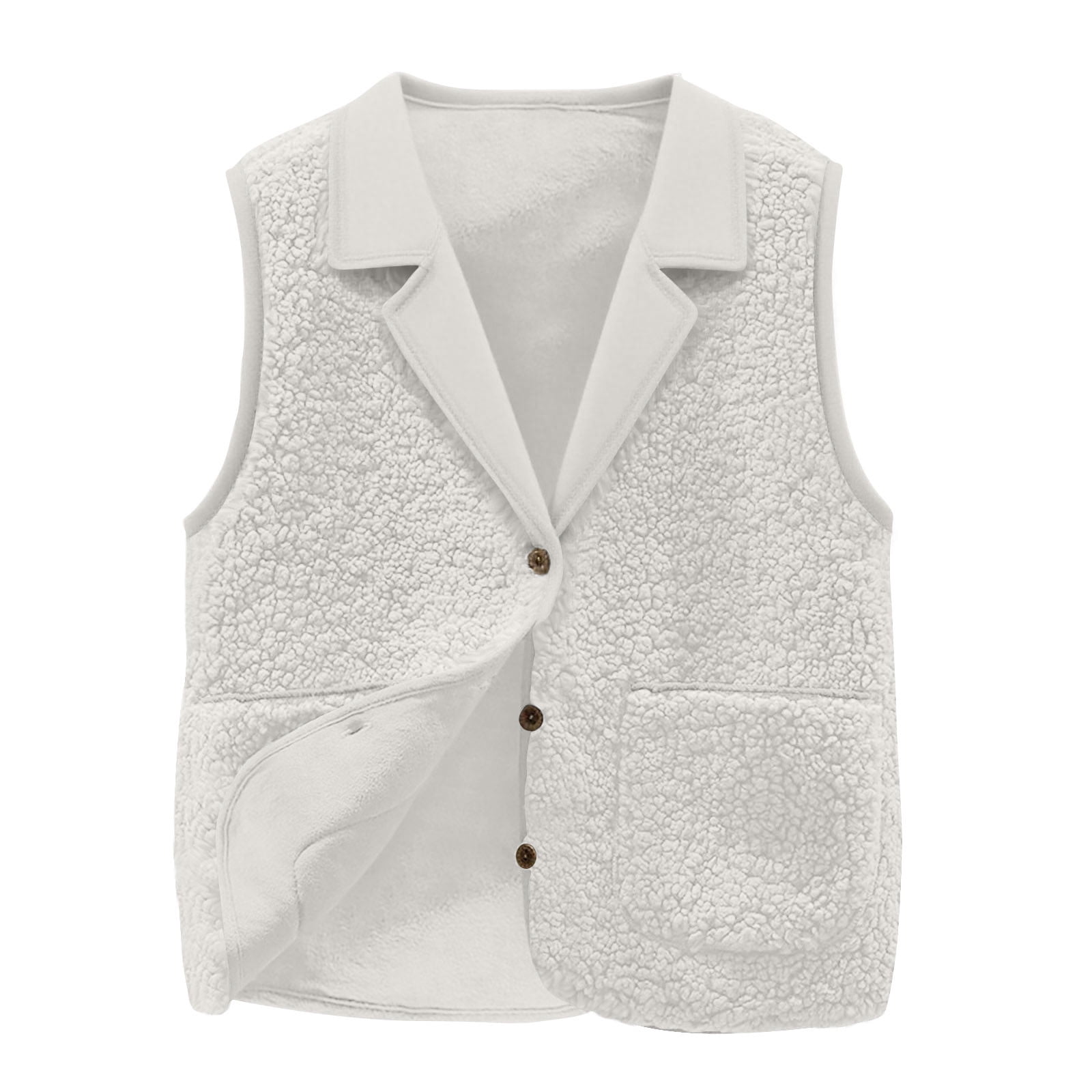 Fleece Vest for Women Sleeveless Fuzzy Sherpa Jacket Notched Collar ...
