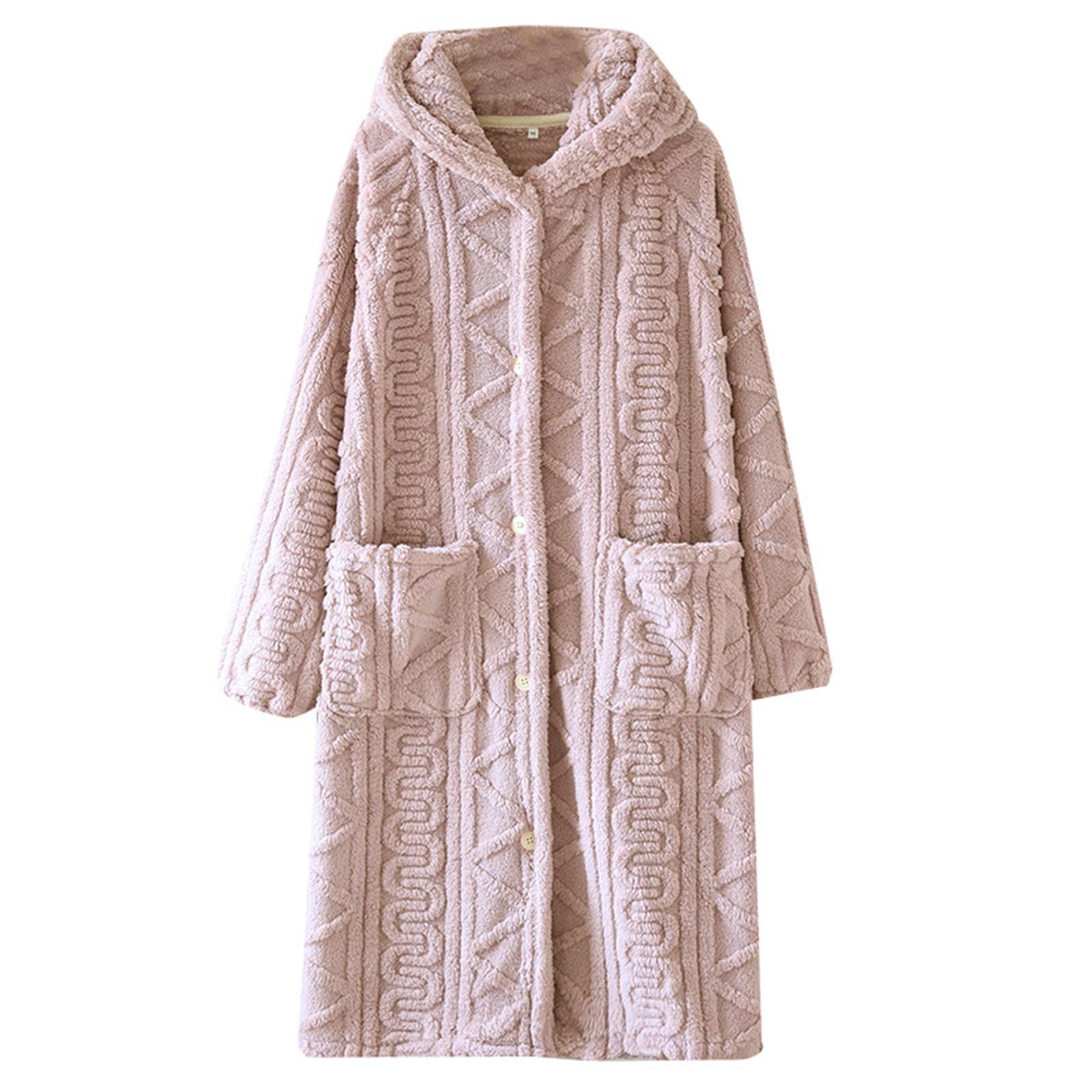 Fleece Warm Plush Bath Robes for Women 2024 Baggy Thick Cozy Hooded ...