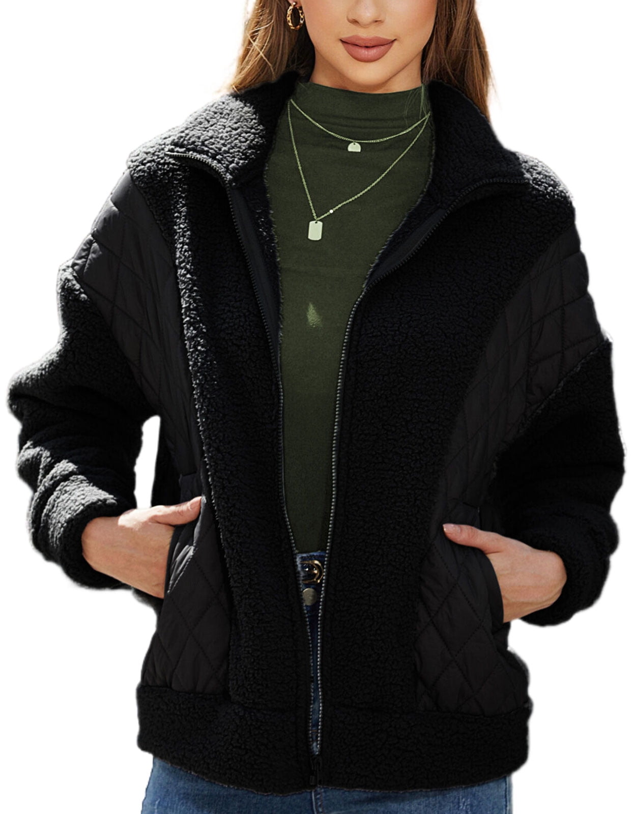 Fleece Winter Coats for Women 2023 Trendy Stand Collar Zip Up Fuzzy ...