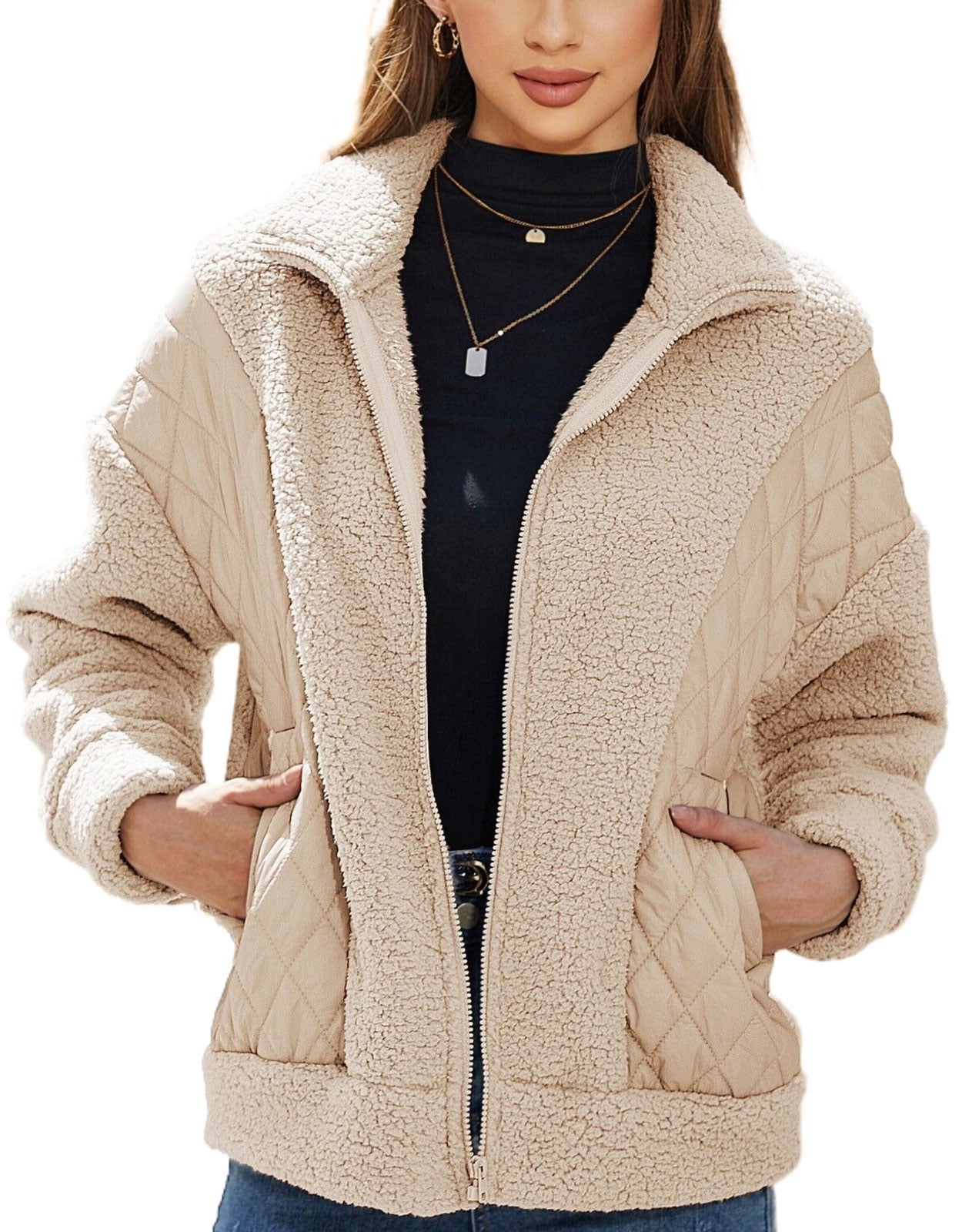 Fleece Winter Coats for Women 2023 Trendy Stand Collar Zip Up Fuzzy ...