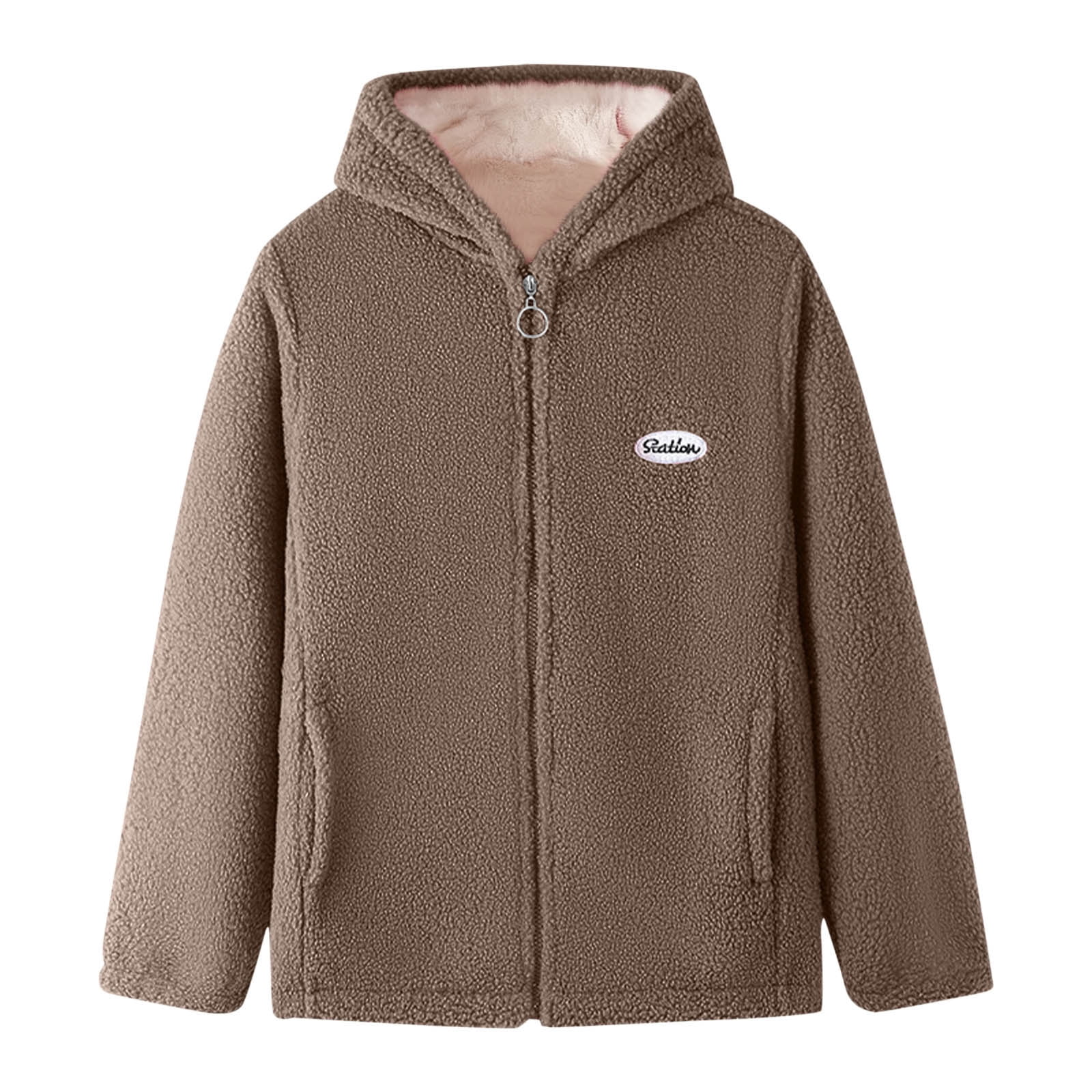 Fleece Winter Jackets for Women Full Zip Sherpa Coat with Pockets ...