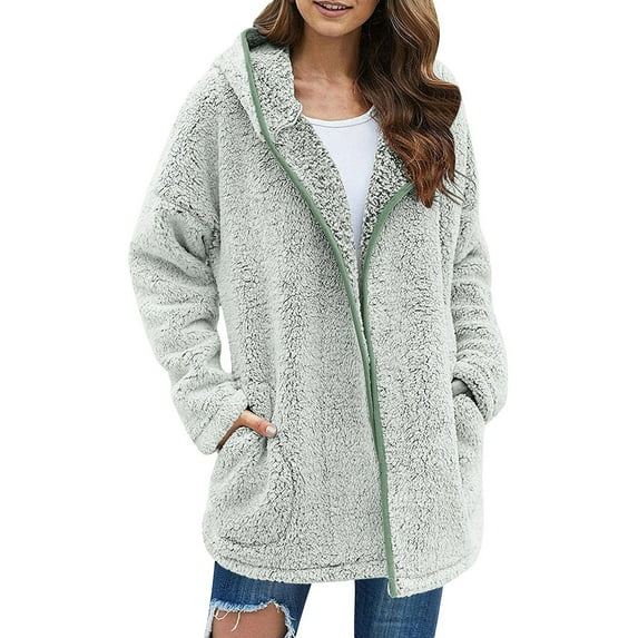Fleece Women's Hoodie Jackets Oversized Loose Fit Fuzzy Warm Long ...