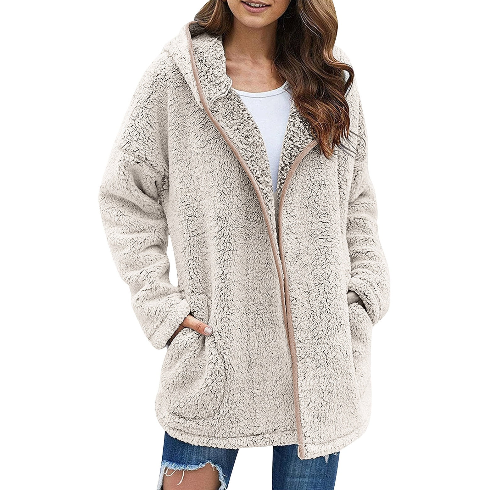Fleece Women's Hoodie Jackets Oversized Loose Fit Fuzzy Warm Long ...