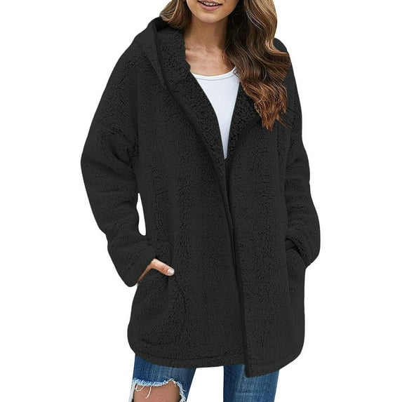 Fleece Women's Hoodie Jackets Oversized Loose Fit Fuzzy Warm Long ...