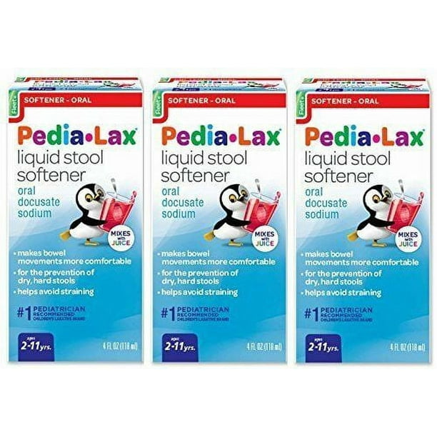 Fleet Pedia-Lax Oral Docusate Sodium Stool Softener Fruit Punch 4 oz, 3 ...
