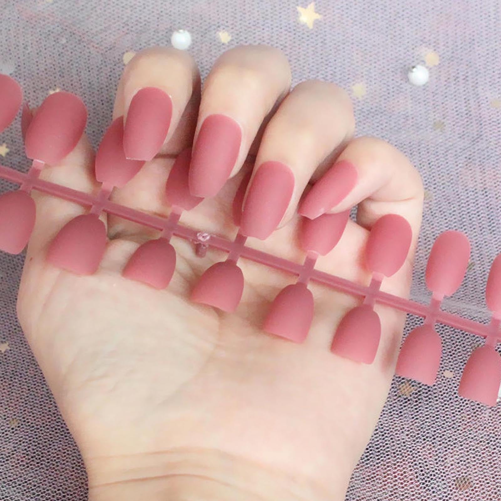 WIQUOKETT Fleshy Matte Matte Long Nails 24 False Nail Patches Ballet ...