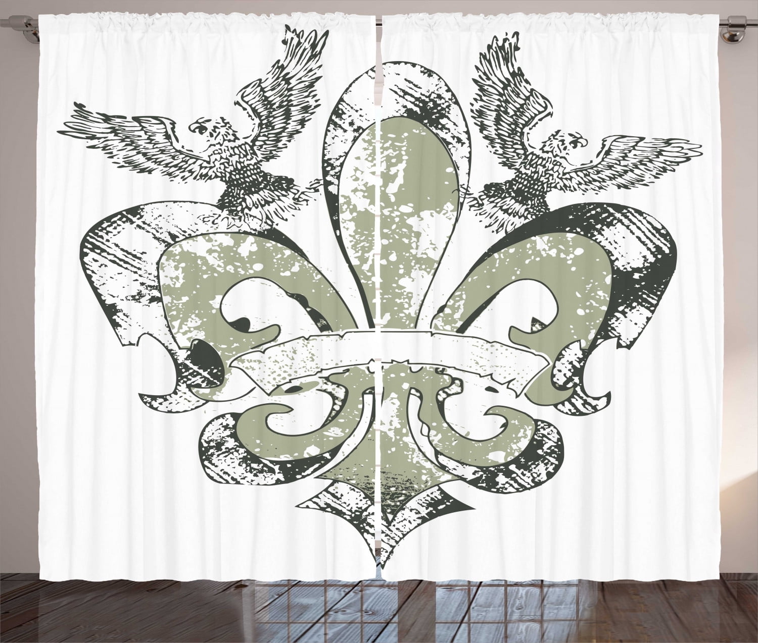Ambesonne Floral Curtains 2 Panel Set, Eagle Emblem Victorian, 108" x ...