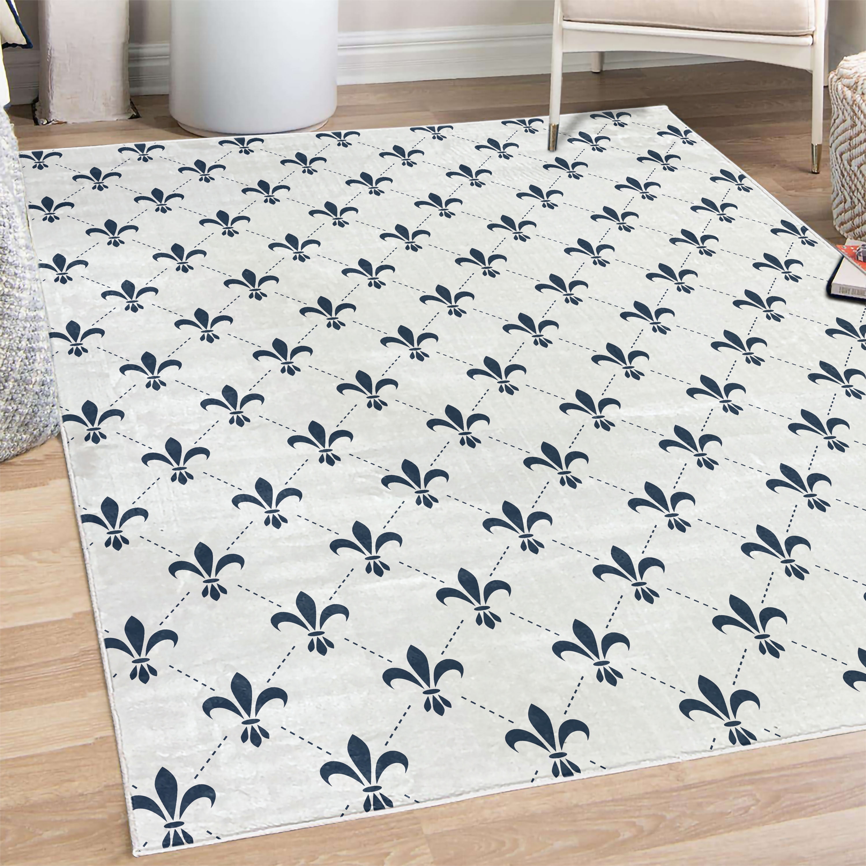 Fleur De Lis Decorative Rug, Repeated Abstract Floral Old Antique Royal ...