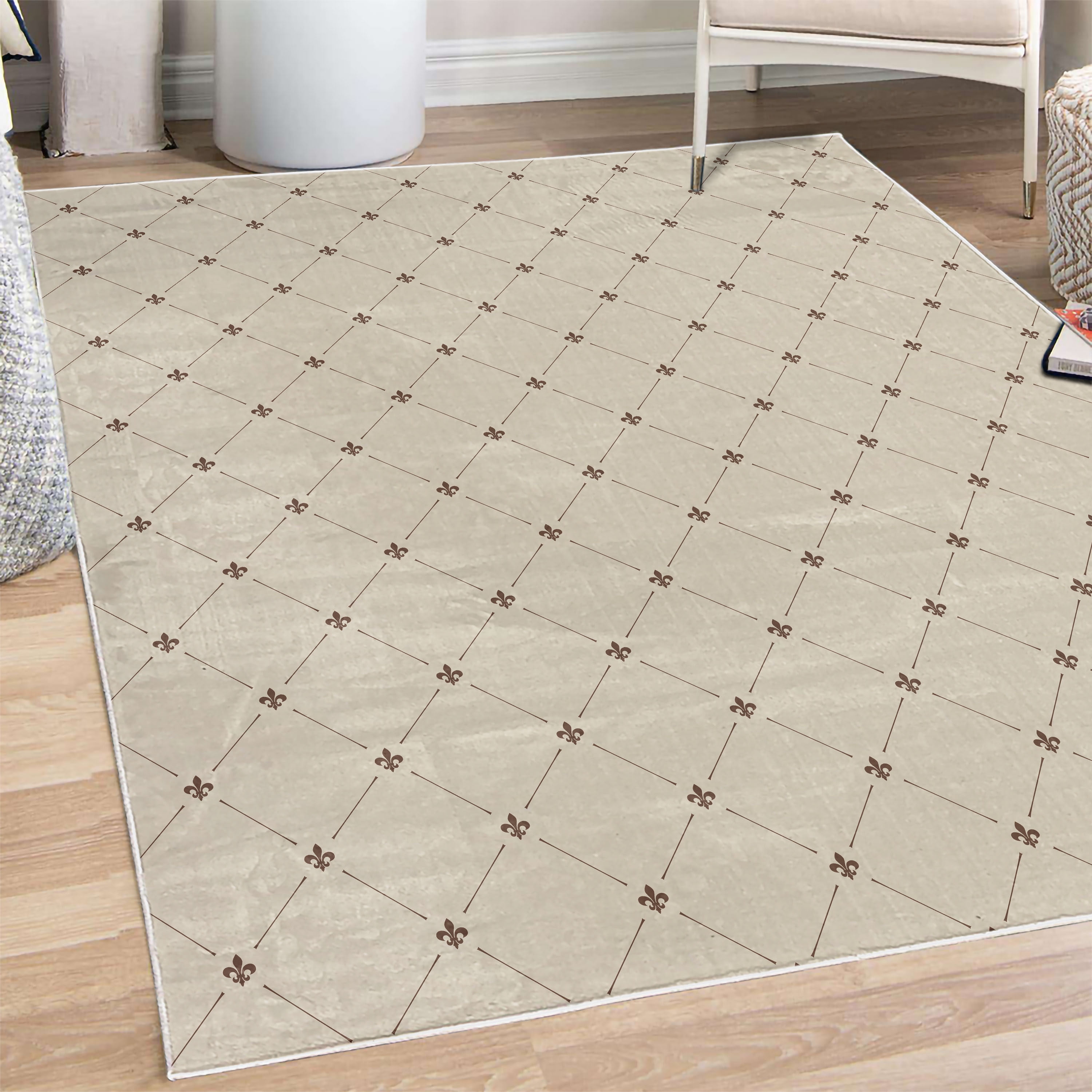 Fleur De Lis Decorative Rug, Shabby Form Style Damask Pattern with ...