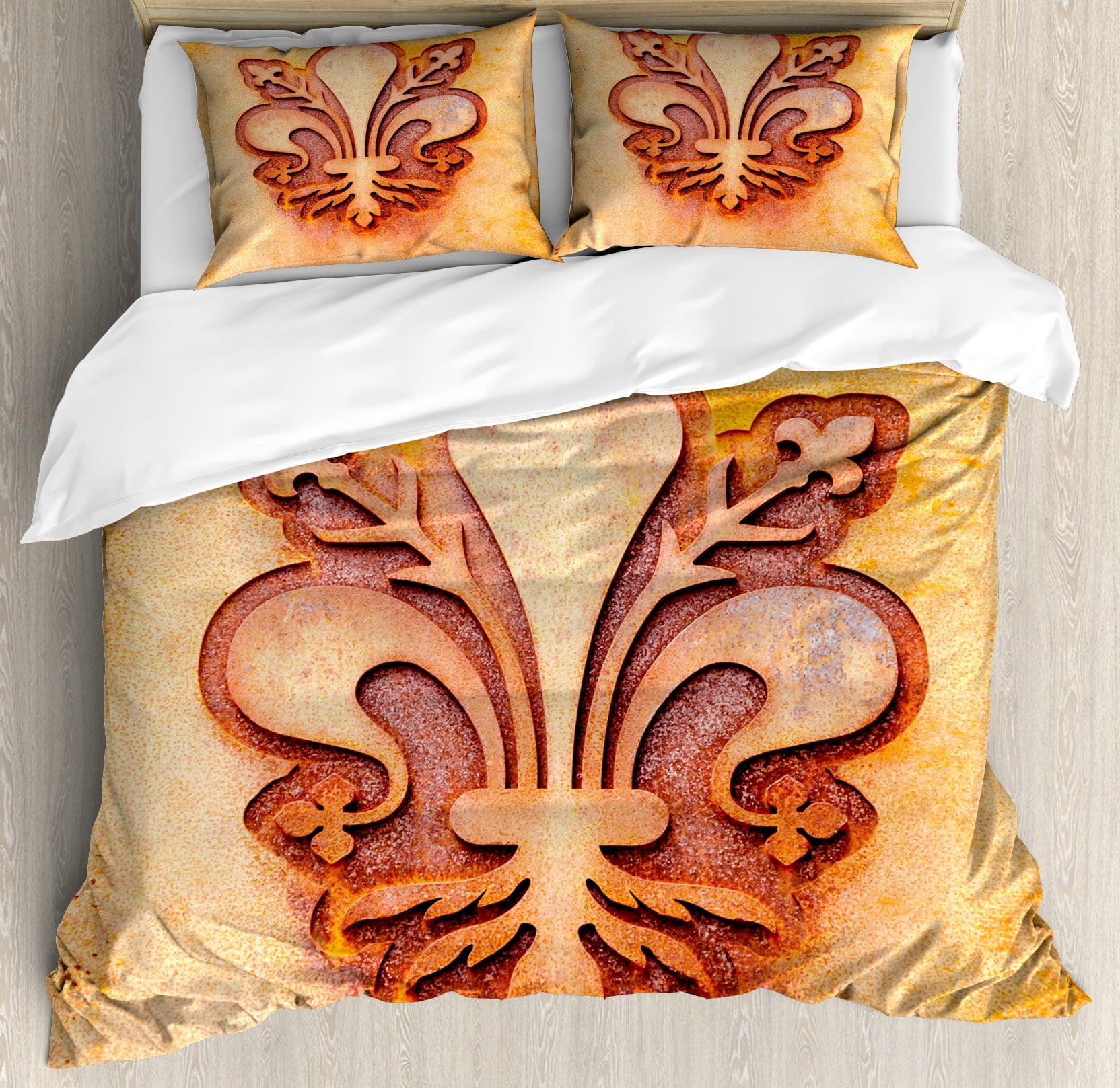 Fleur De Lis Duvet Cover Set, Lily Flower on Plate Floral Design Royal ...