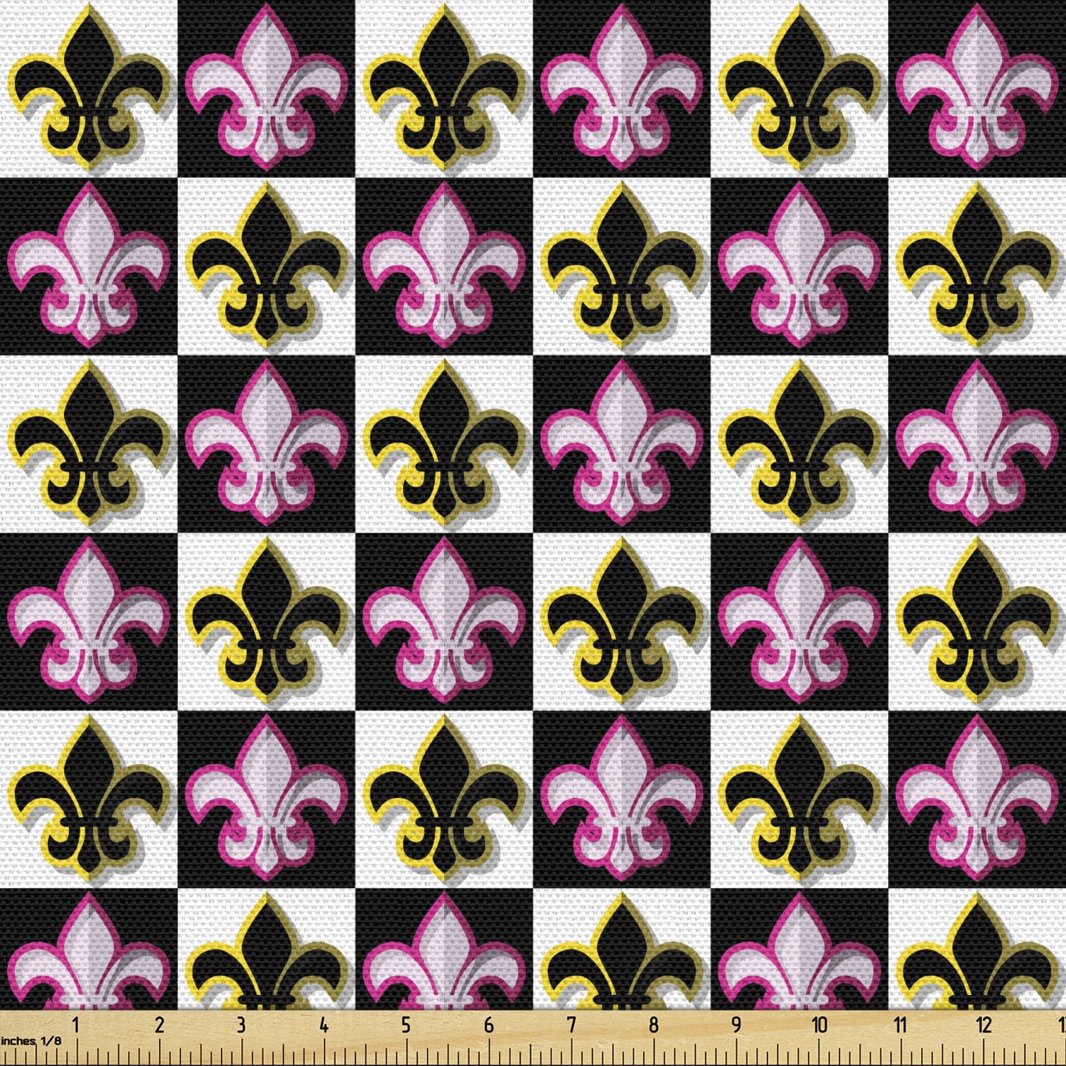 Ambesonne Fleur De Lis Fabric by the Yard Upholstery, Checkered Pop Art ...