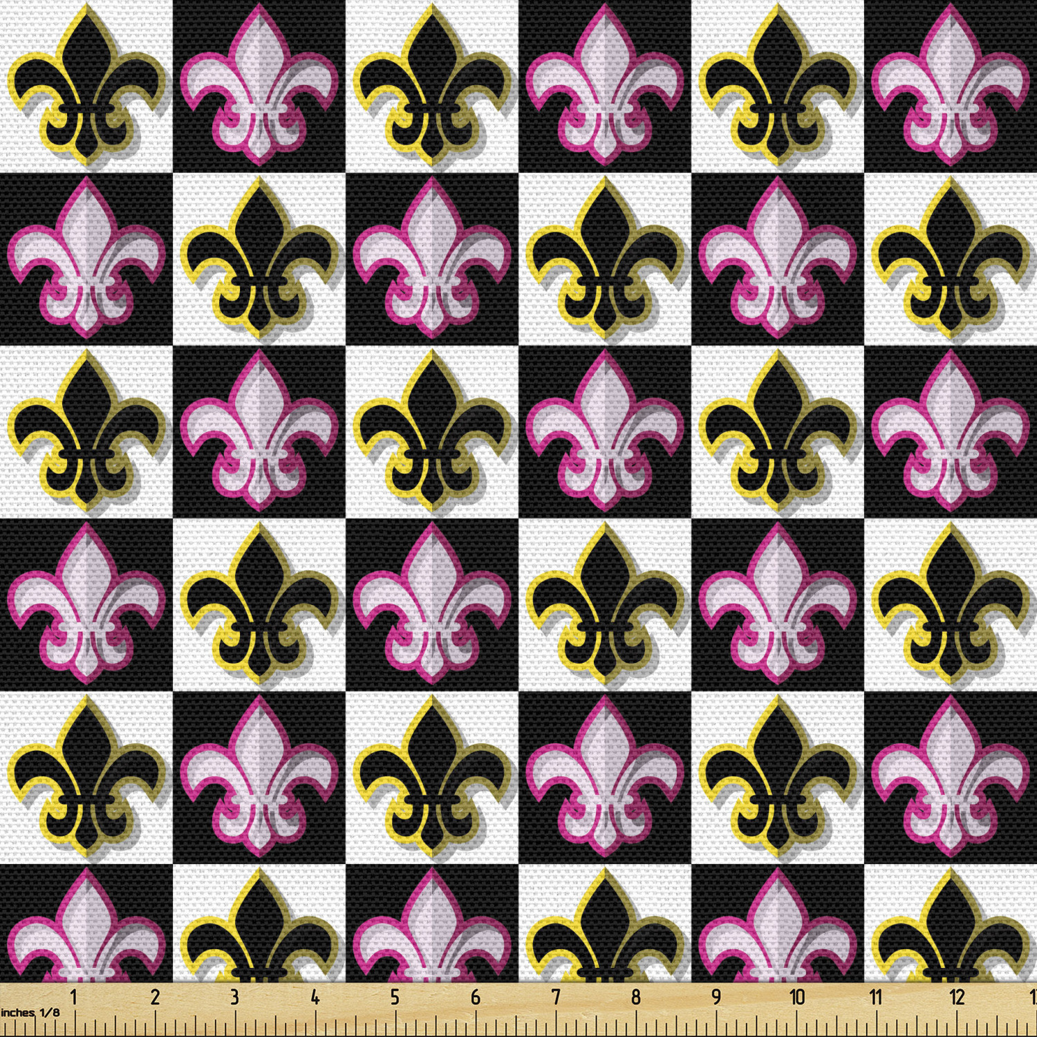 Ambesonne Fleur De Lis Fabric by the Yard Upholstery, Checkered Pop Art ...