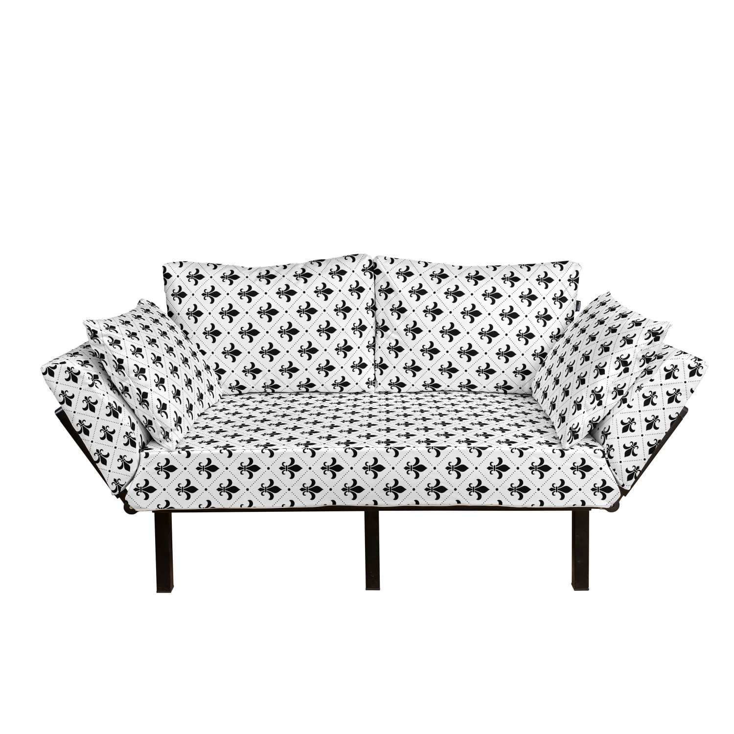 Fleur De Lis Futon Couch, French Culture Inspired Motifs Dotted Lines ...