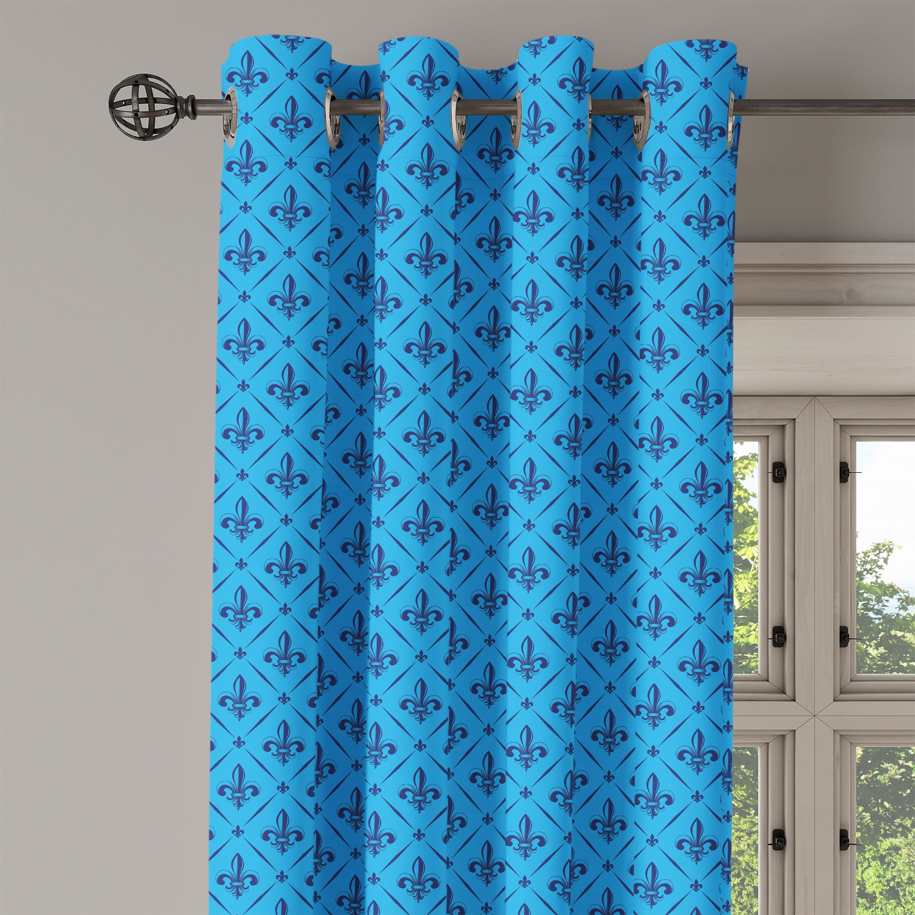 Fleur De Lis Grommet Curtain, Diagonal Lines Rectangle Frames ...