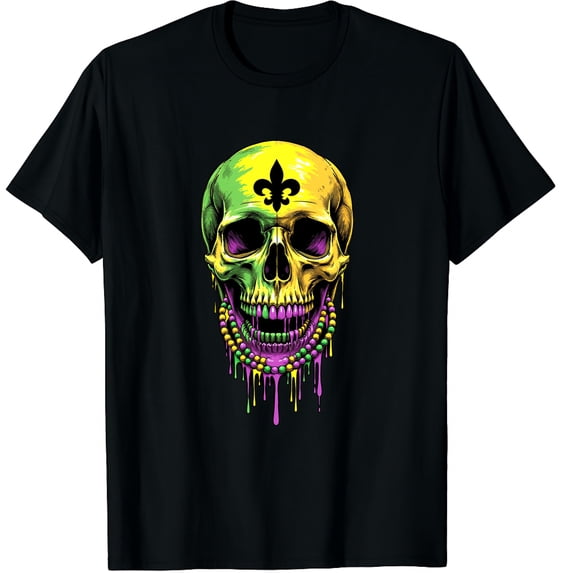 Fleur De Lis Mardi Gras Skulls Graphic Crew Neck Short Sleeve T-Shirts ...