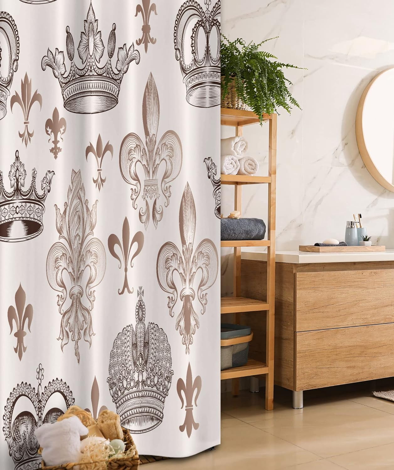 Fleur De Lis Stall Shower Curtain, Crowns and Fleur-de-Lis Shapes in ...