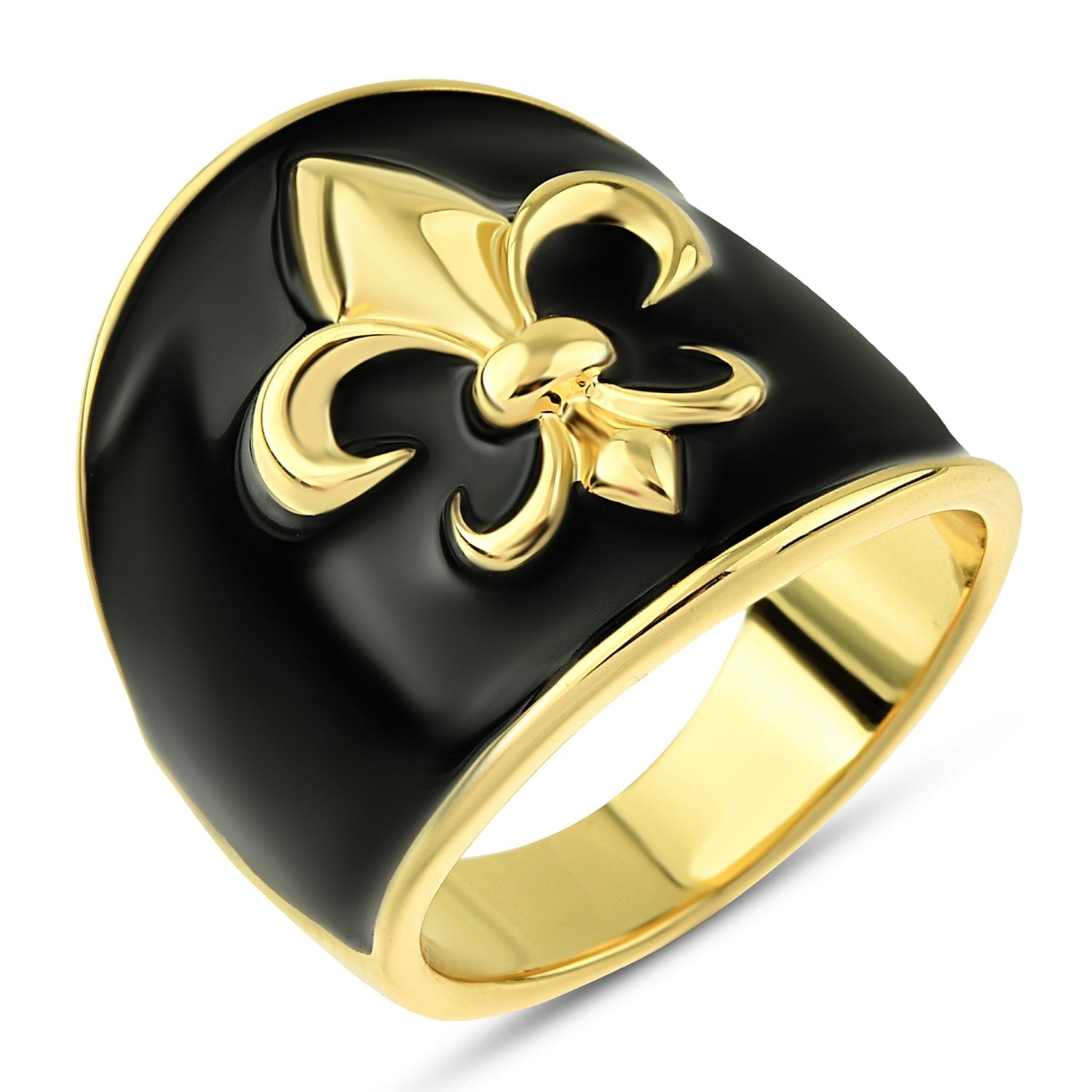Fleur De Lis Statement Ring Size 8 - Black Enameled 14K Gold Plated ...
