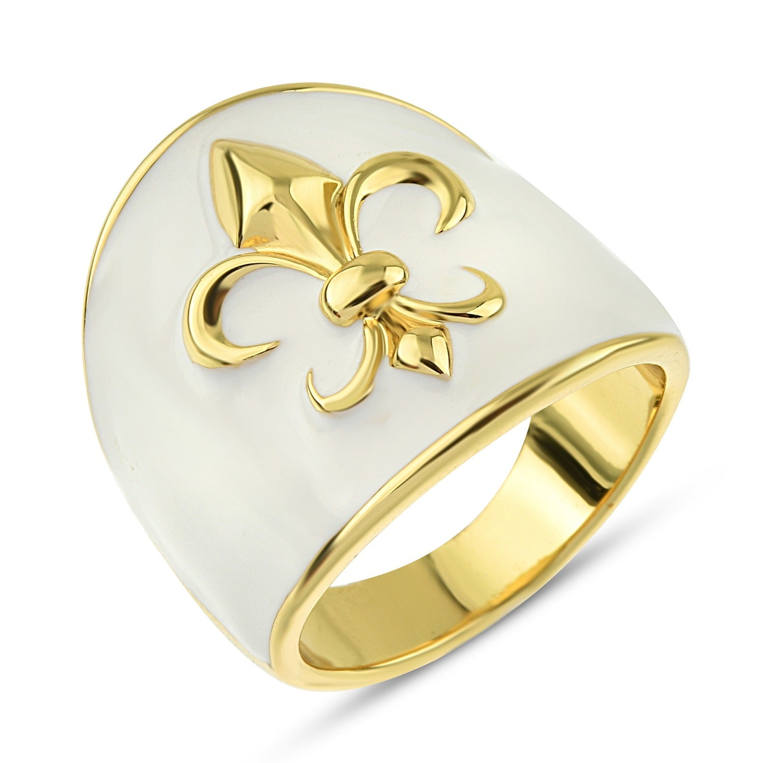 Fleur De Lis Statement Ring Size 8 - White Enameled 14K Gold Plated ...