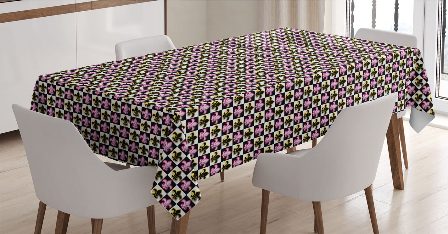 Fleur De Lis Tablecloth, Antique Classical Foliage Leaf Motifs with Pop ...