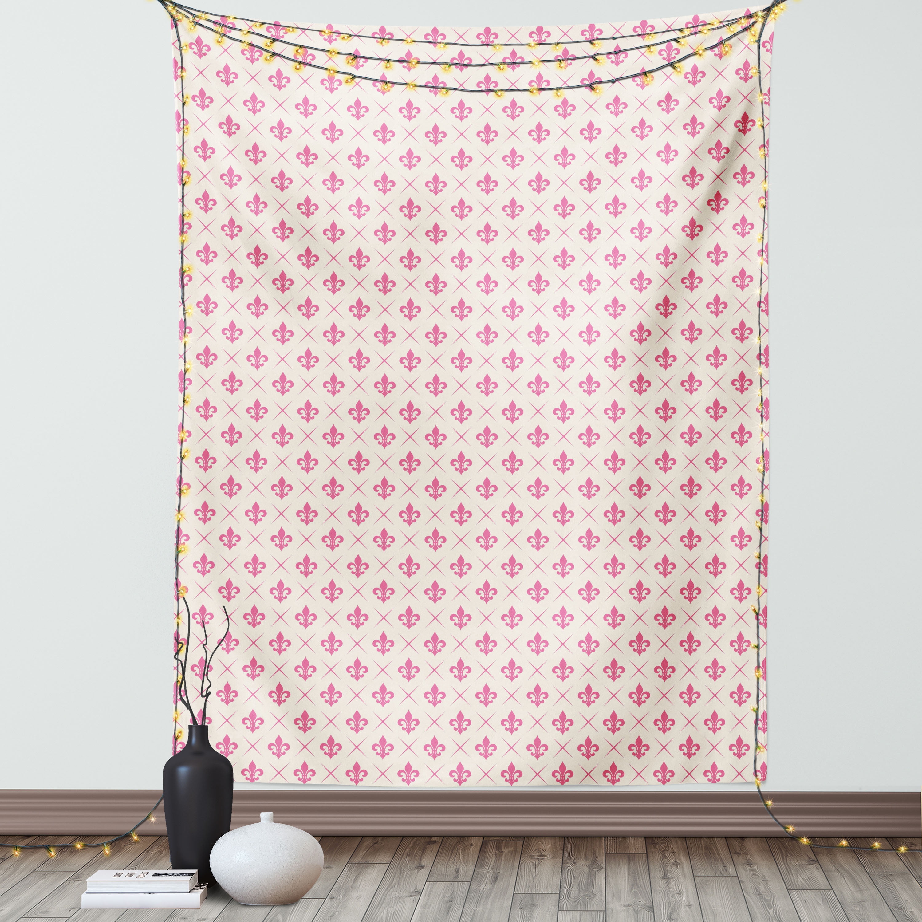 Fleur De Lis Tapestry, Pink Colored Ancient Lily Flower Motifs with ...