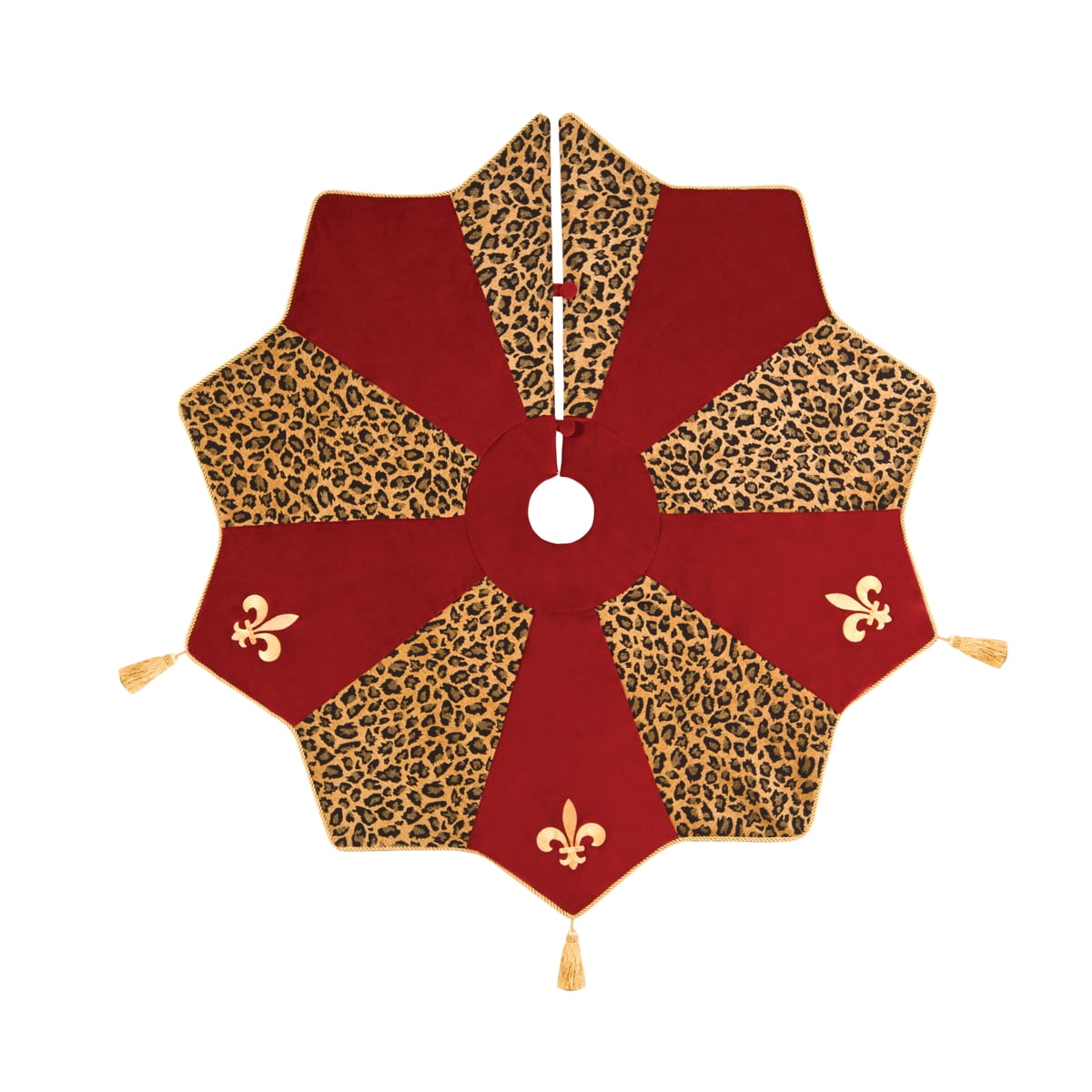 Fleur De Lis & Cheetah Print 100% Cotton Christmas Tree Skirt w/ Gold ...