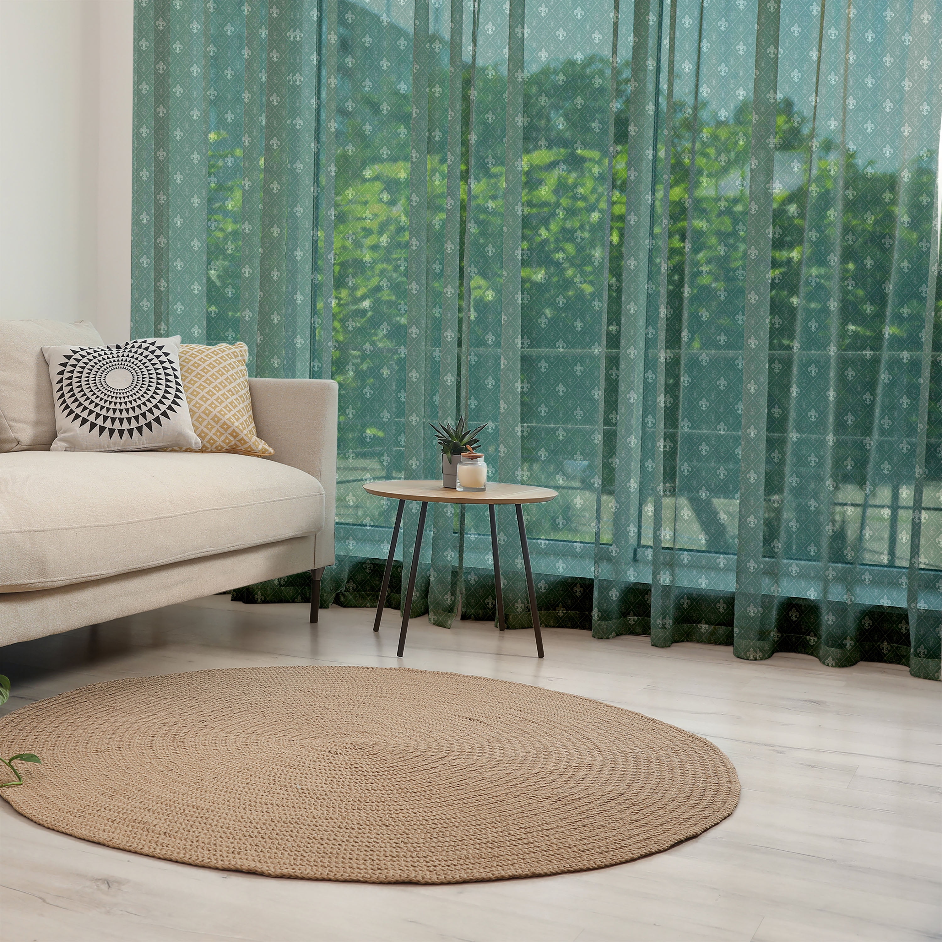 Fleur De Lis Tulle Curtains with Rod Pocket, Baroque Pattern Medieval ...