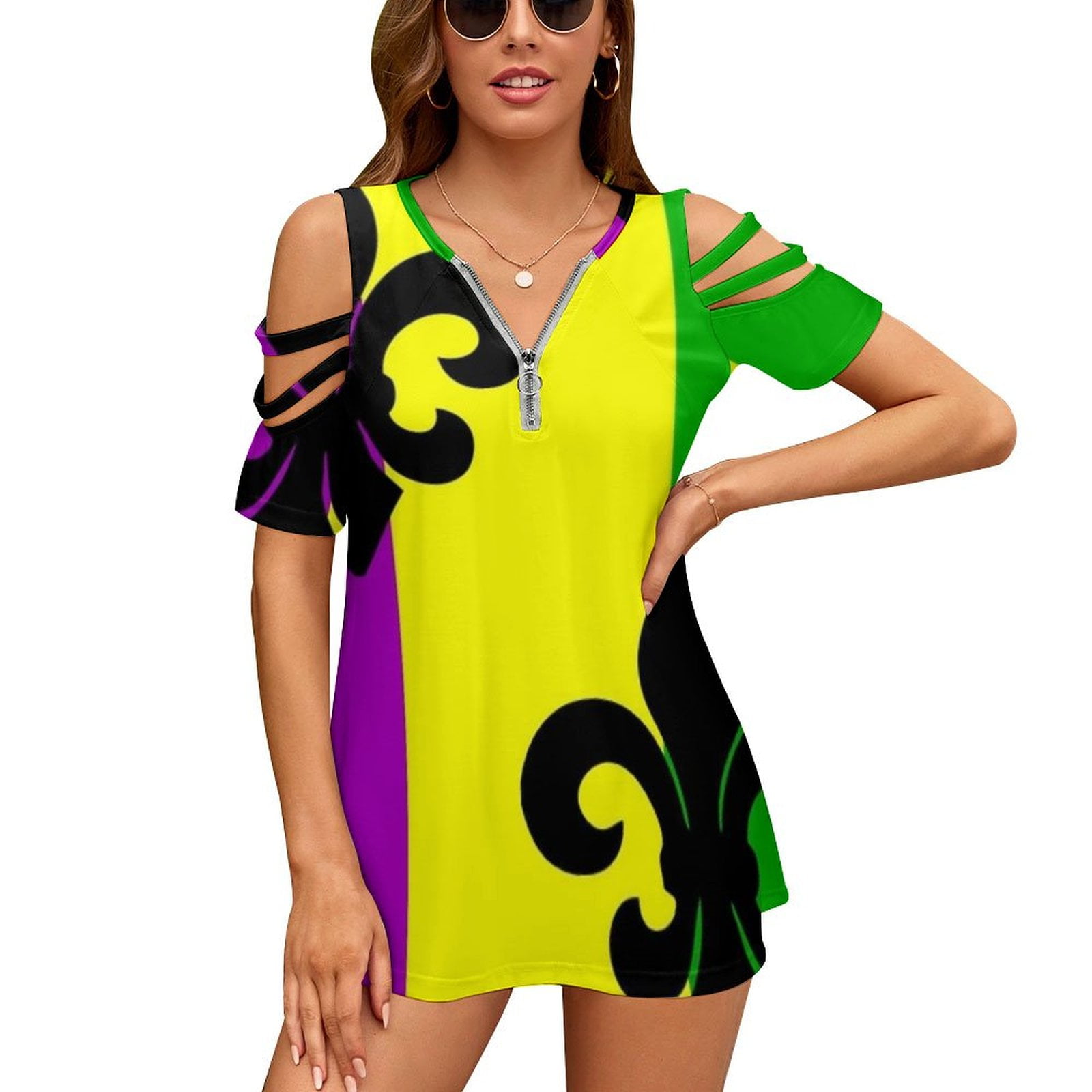 Fleur De Lis With Mardi Gras Colors Sexy And Club Fashion Female T ...