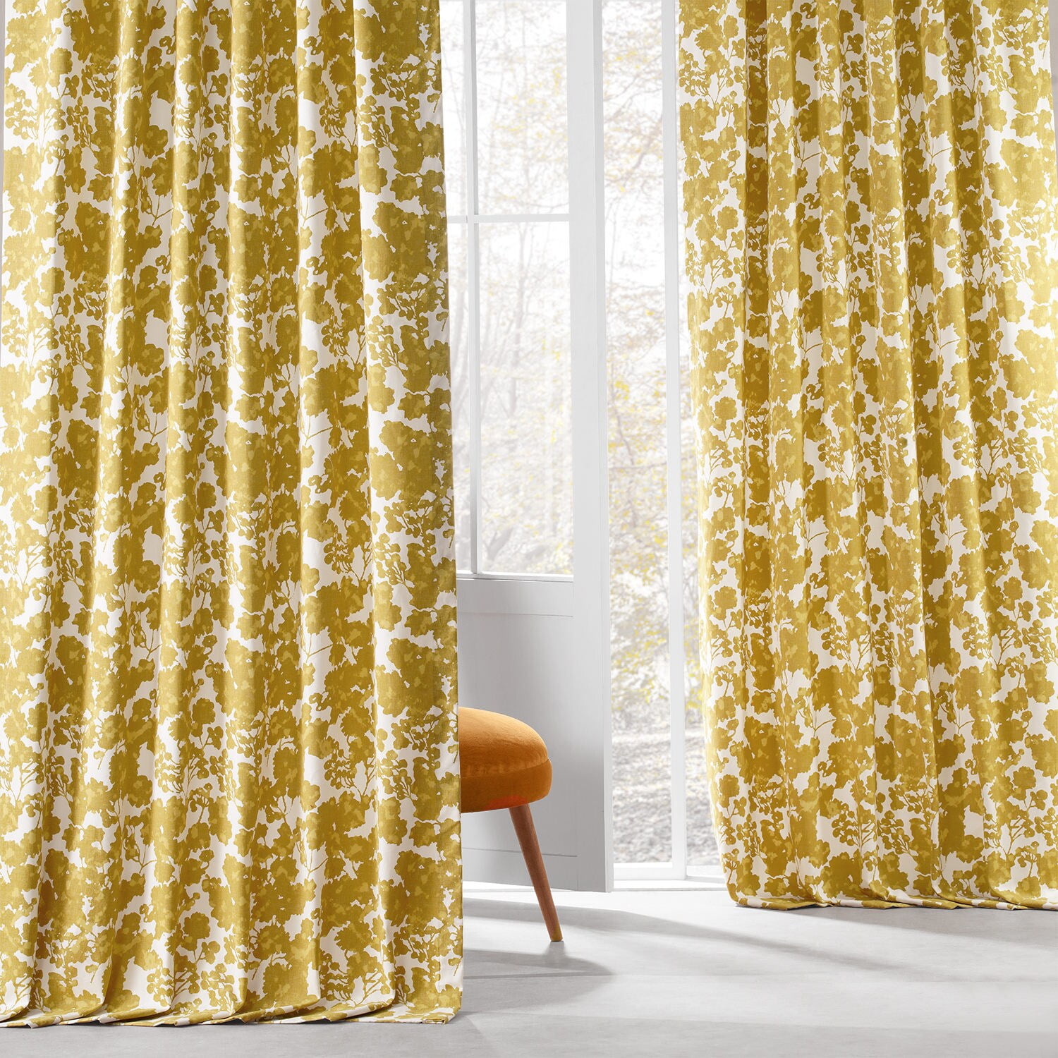 Fleur Gold Printed Cotton Twill Curtain (1 Panel), Fleur Gold, 50W X ...