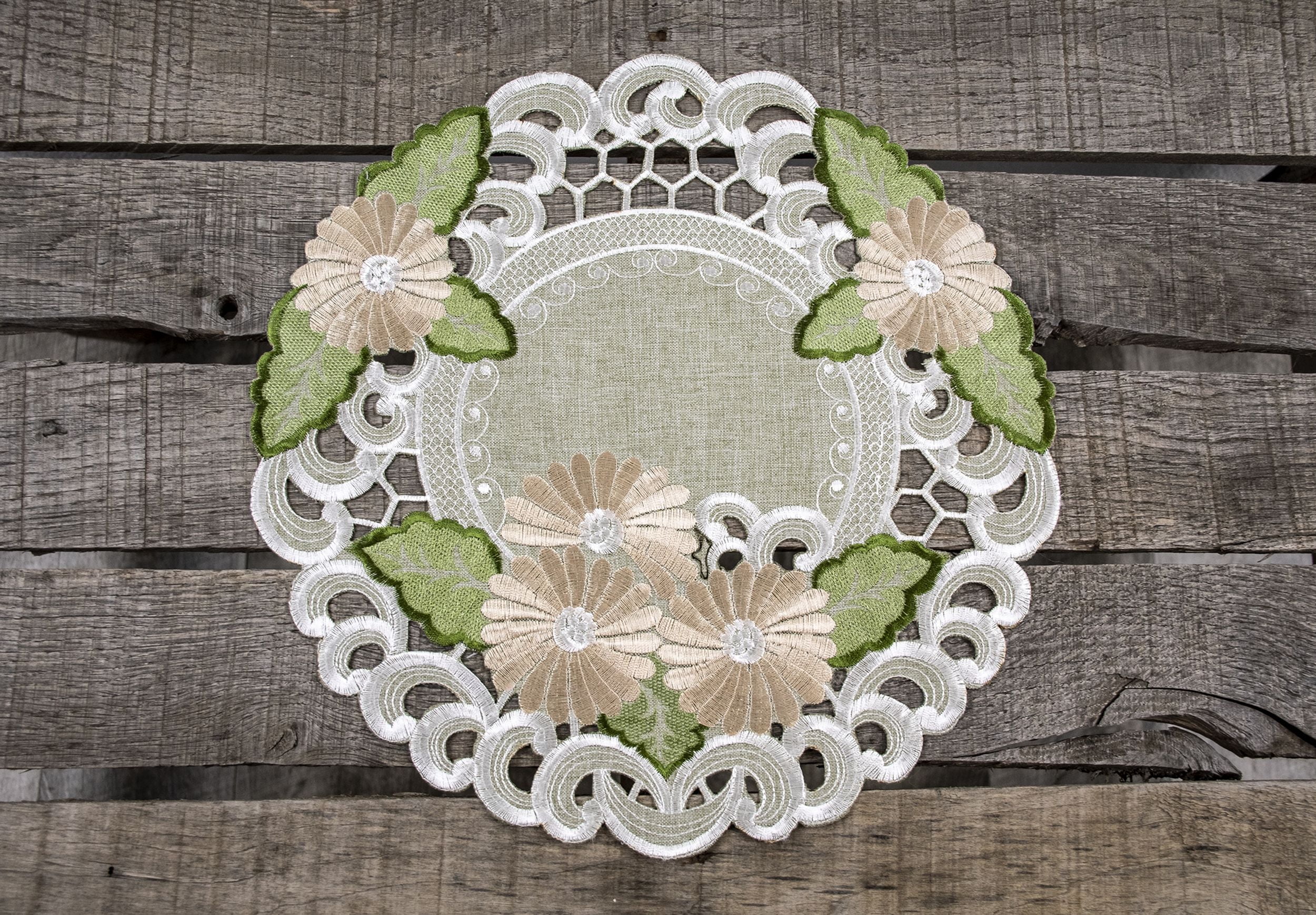 Fleur Latte Gold Daisy on Sage Green Table Doily (16" Round) - Walmart.com