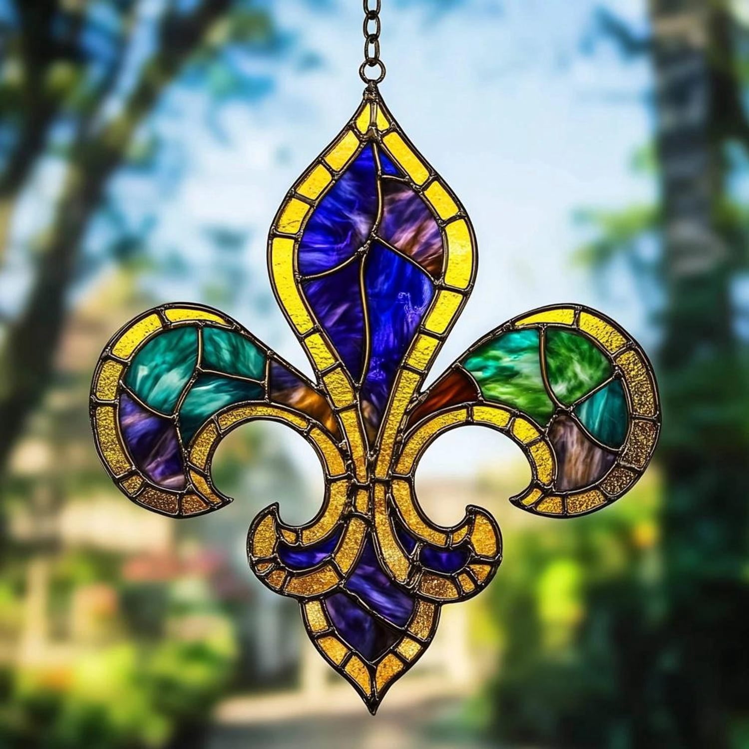 Fleur de Lis Acrylic Suncatcher – Faux Stained Glass Window Hanging ...
