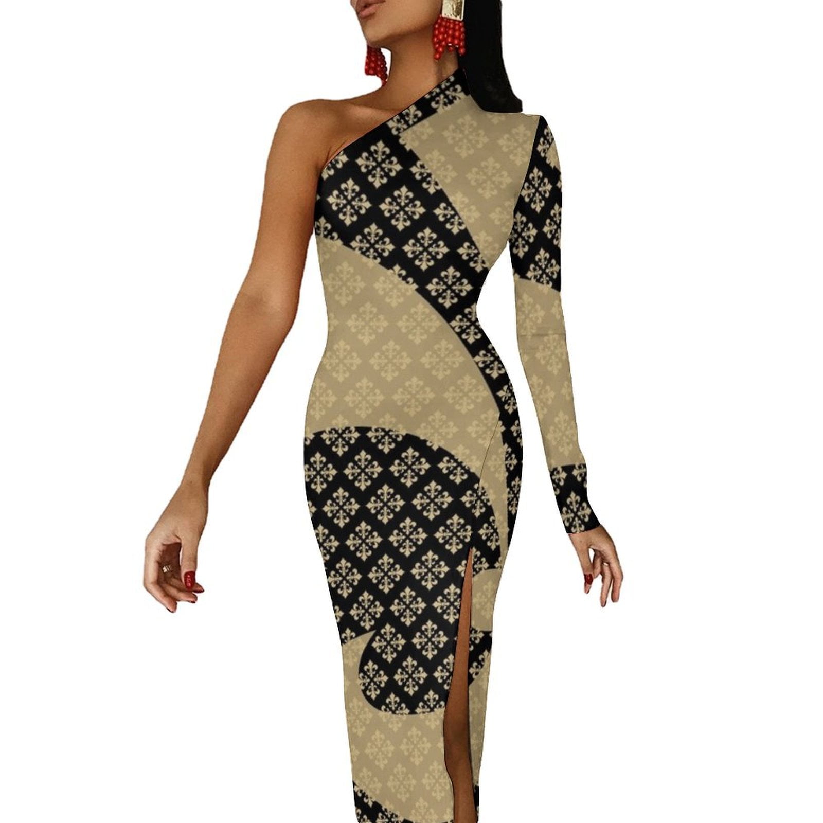 Fleur de Lis Half Dleeve Split Dress summer women"s dress 2024 elegant ...