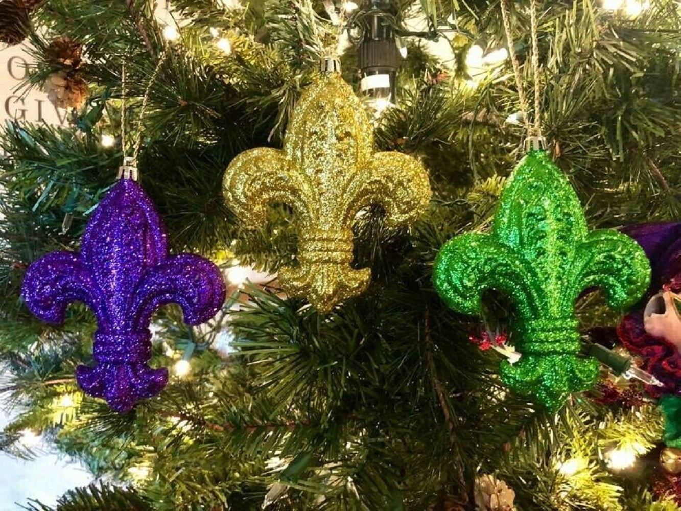 Fleur de Lis Mardi Gras Ornament 5" Large JUMBO Set of (3) New Orleans ...