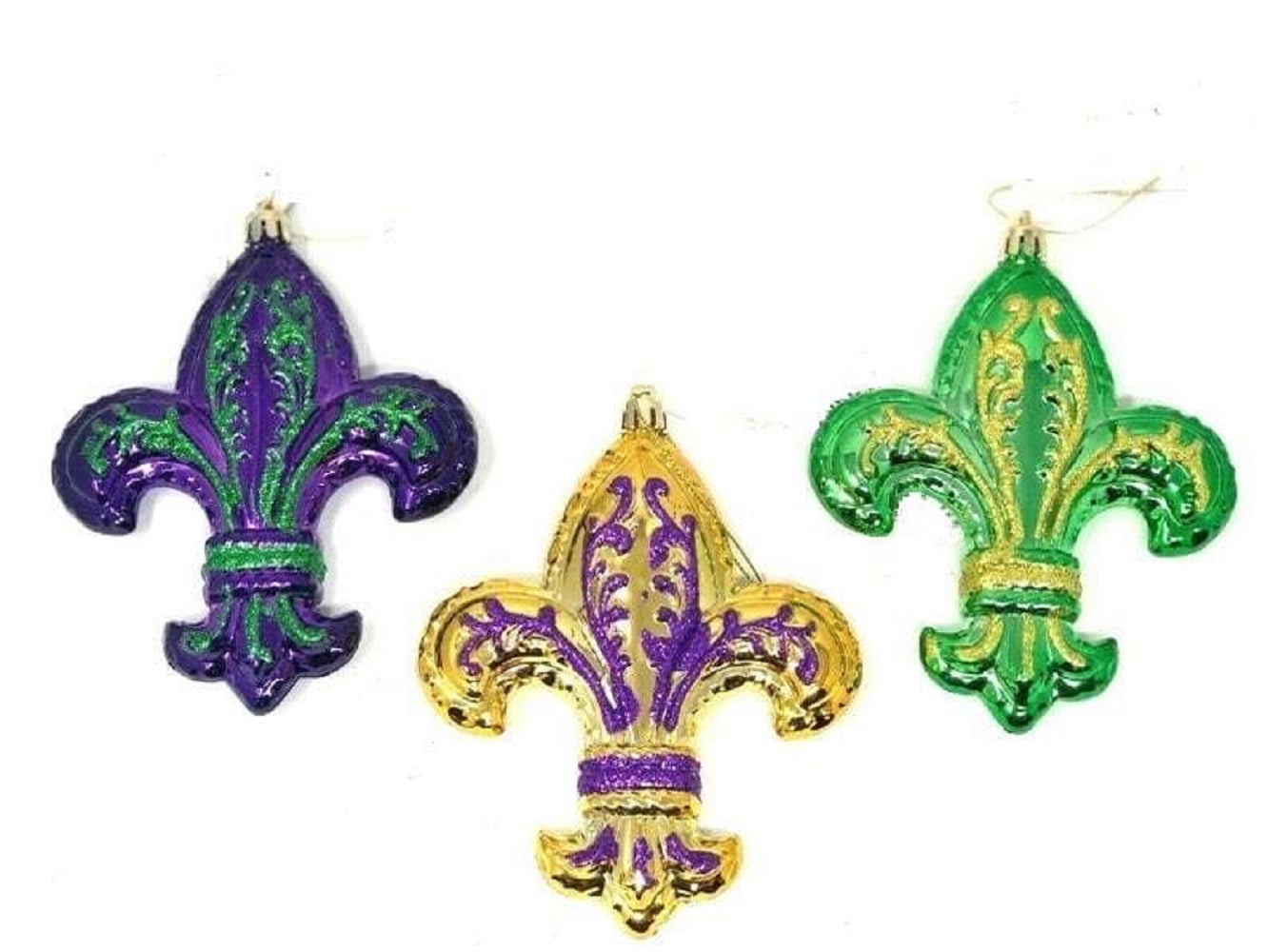 Fleur de Lis Mardi Gras Ornaments: 5" Large JUMBO Set of (3) Purple ...