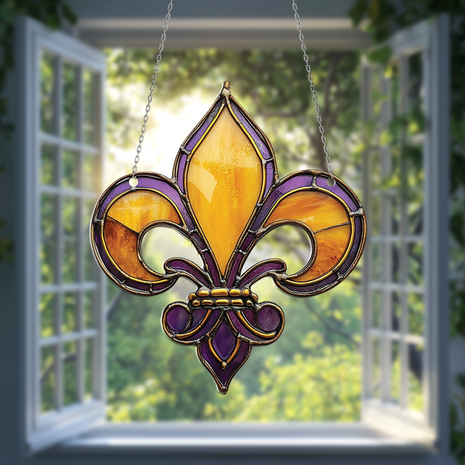 Fleur-de-Lis Suncatcher - Elegant Window Hanging Ornament with Royal ...