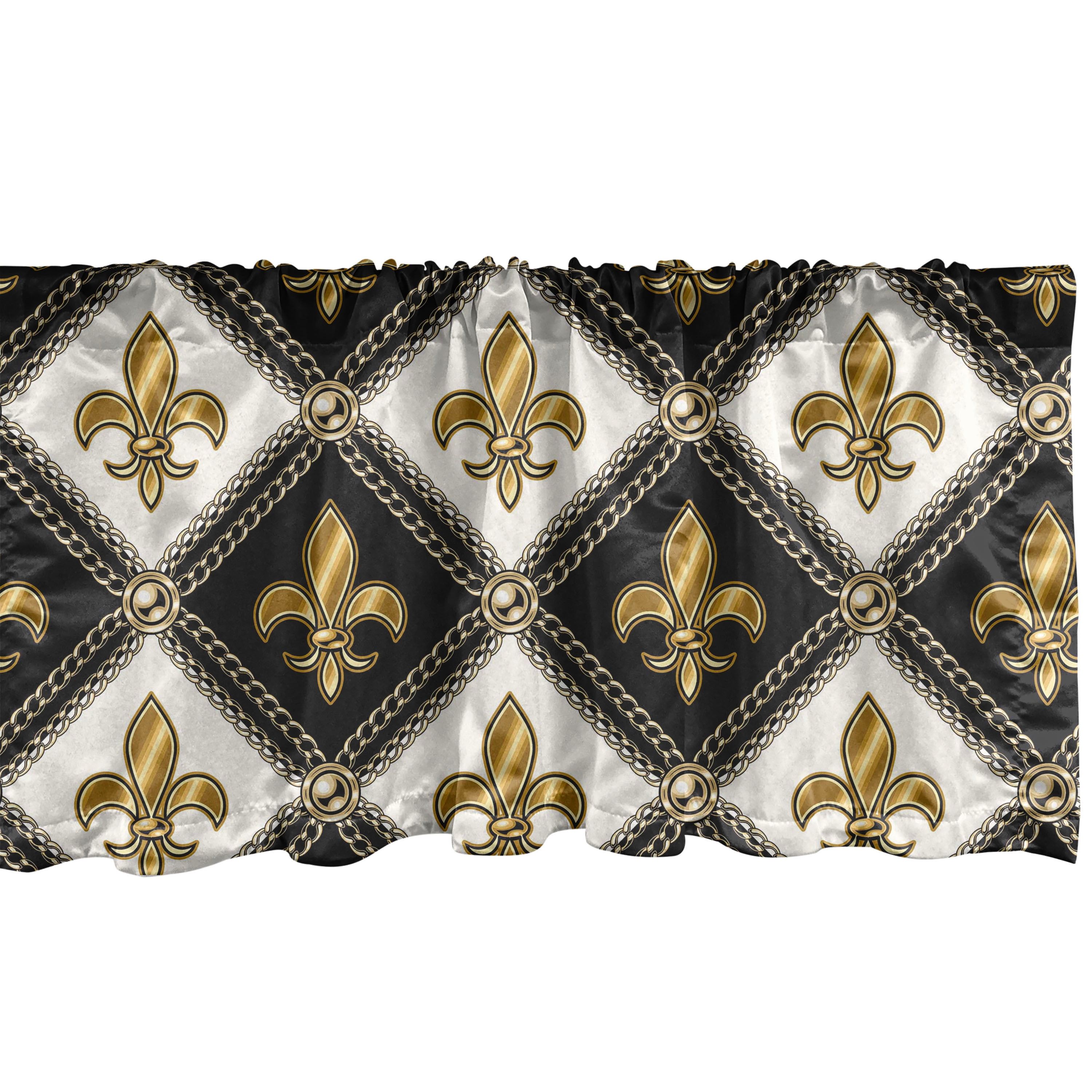 Fleur de Lis Window Valance, Royal French Lilies on Monochrome Diagonal ...