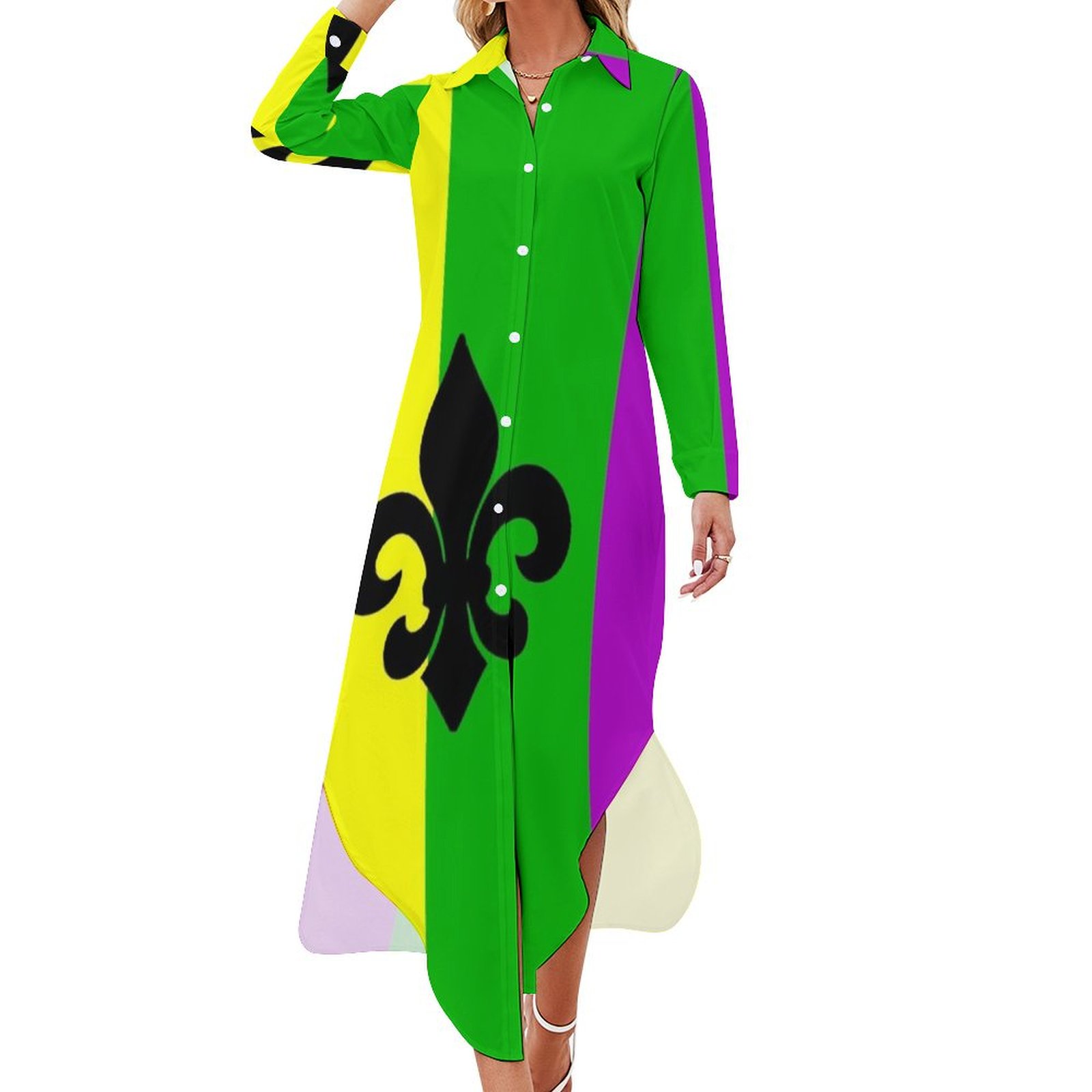 Fleur de Lis with Mardi Gras colors Long Sleeved Shirt Dress luxury ...