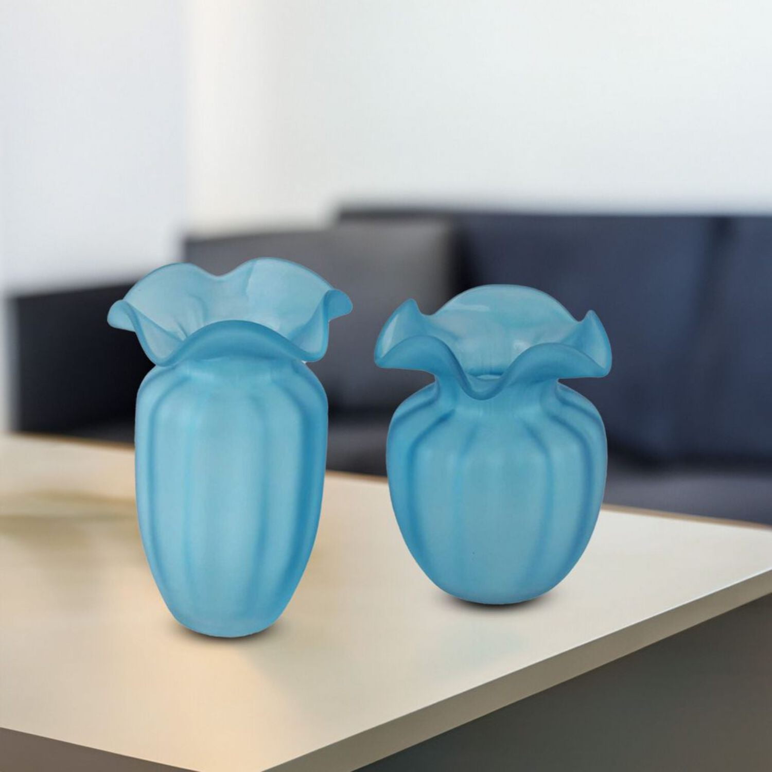 Aria Home Colored Glass Collection, Blue Fluted Blooming Flower Vases ...