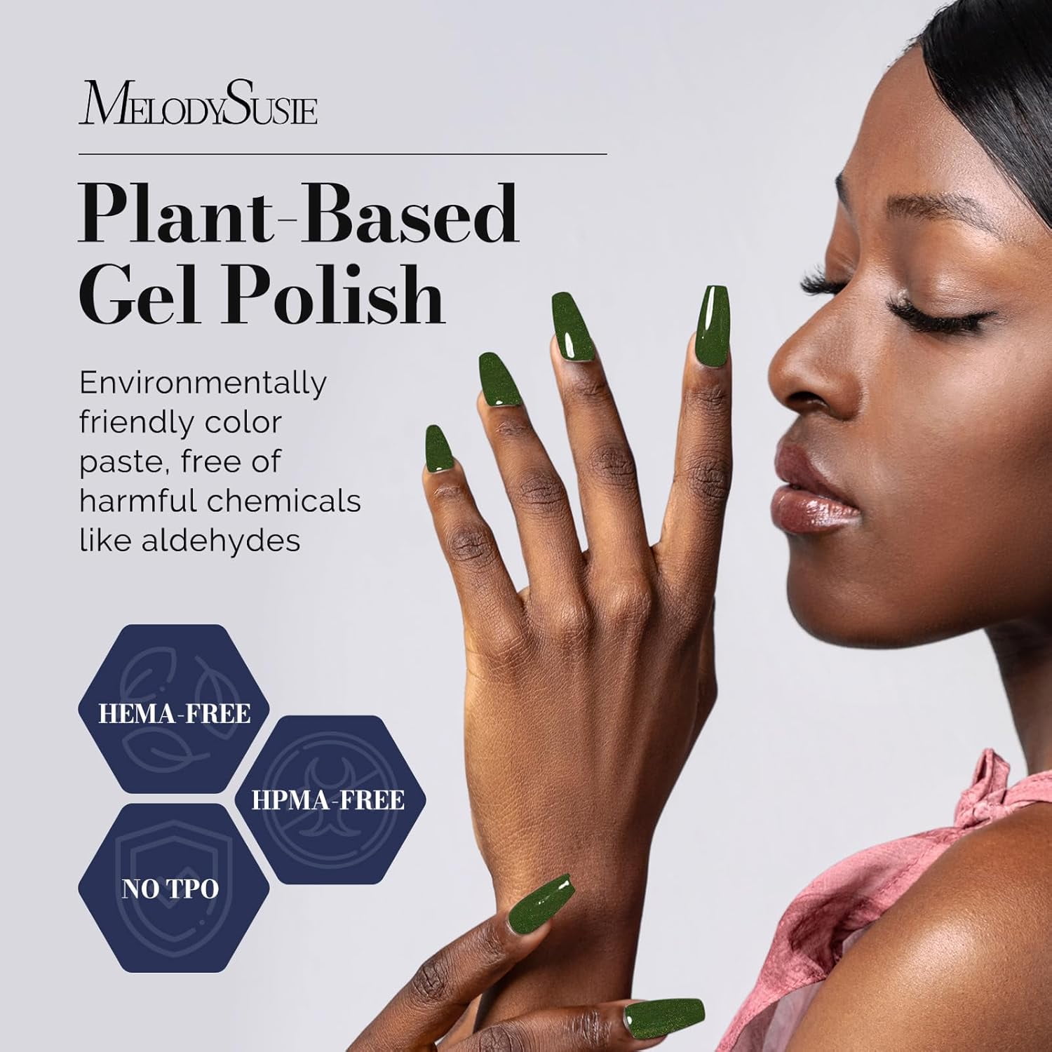 Fleurwee Plant Based Gel Nail Polish, Hema Free Glitter Dark Green Nail ...