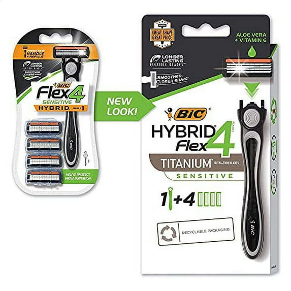 Flex 4 Sensitive Hybrid Men's 4-Blade Disposable Razor, 1 Handle And 4 ...