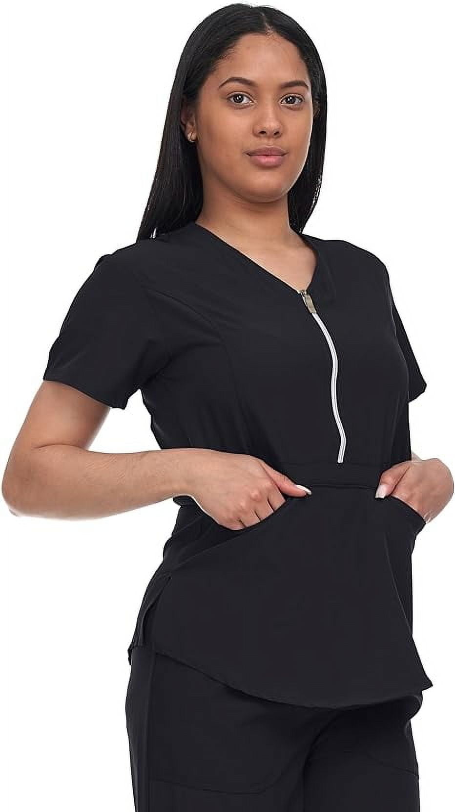 Flex Core Scrubs for Women V-Neck top with Zipper Lightweight 4 Way ...